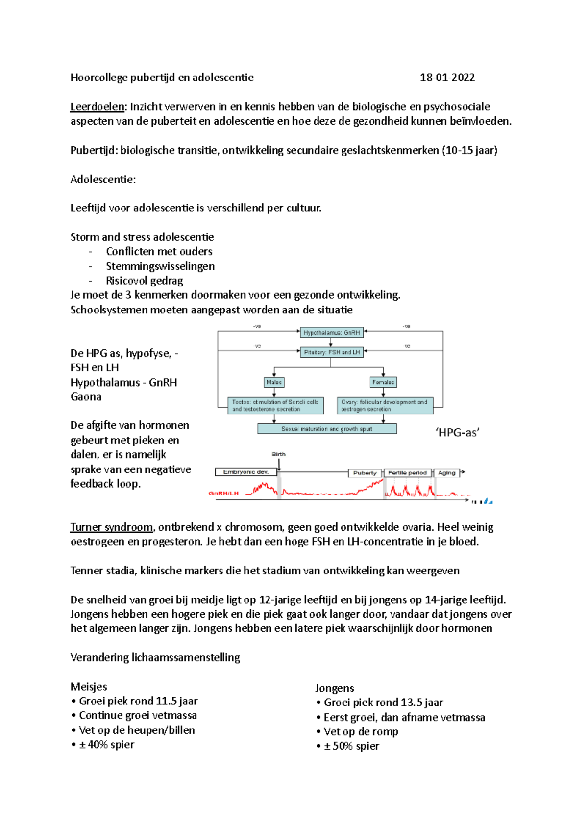 Hoorcollege pubertijd en adolescentie - Pubertijd: biologische ...