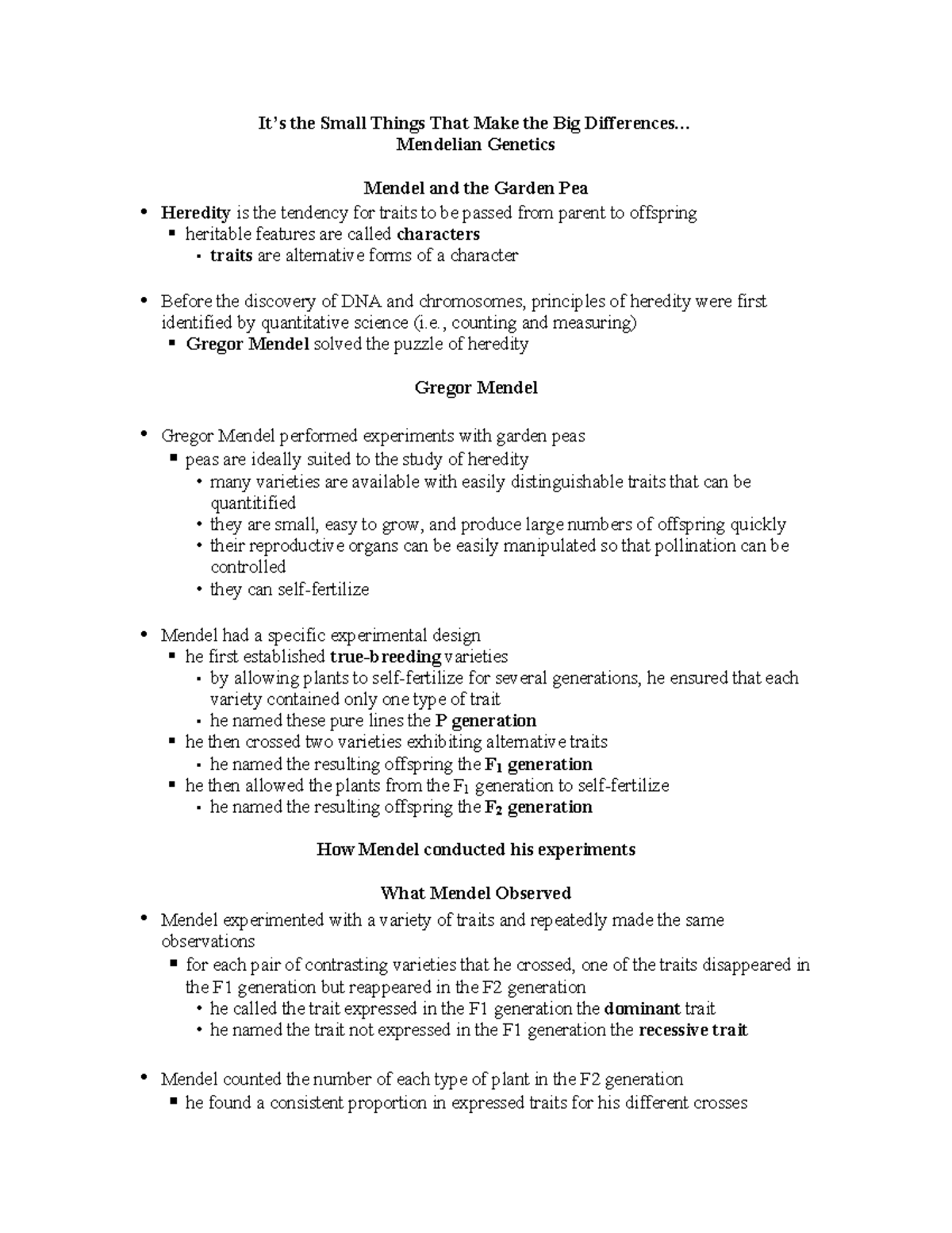 16 Mendelian Genetics lecture notes - It’s the Small Things That Make ...