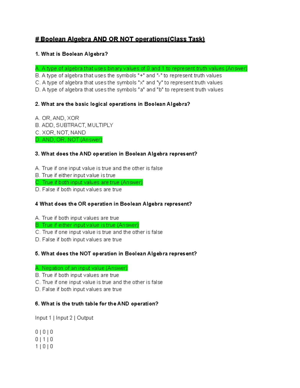 Digital Hardware Systems - # Boolean Algebra AND OR NOT operations ...