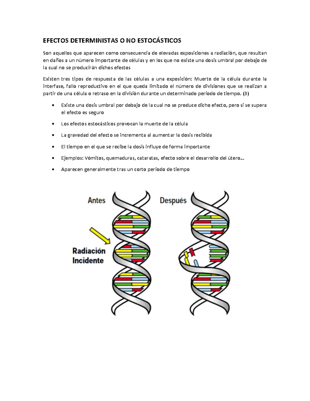 Efectos Deterministas O NO Estocásticos - EFECTOS DETERMINISTAS O NO ESTOCÁSTICOS Son aquellos ...