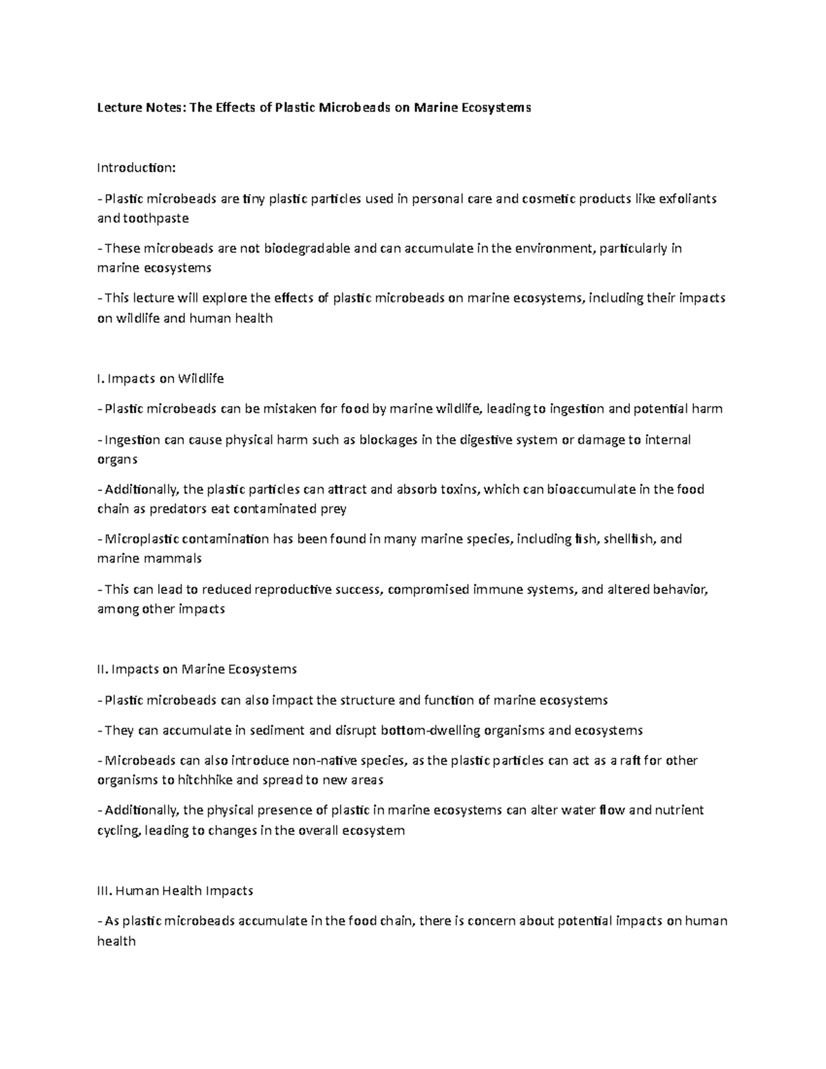 Lecture Notes: The Effects of Plastic Microbeads on Marine Ecosystems ...