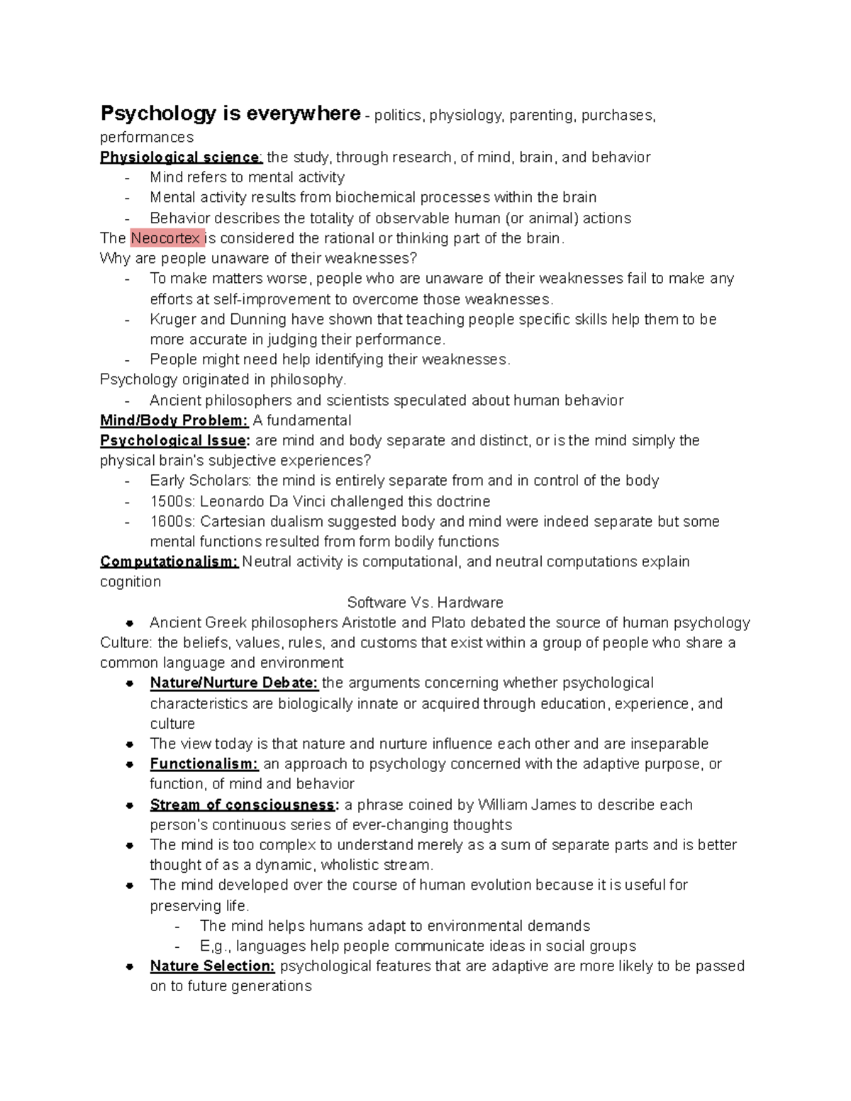 Psych Chapter 1 - Psychology is everywhere - politics, physiology ...