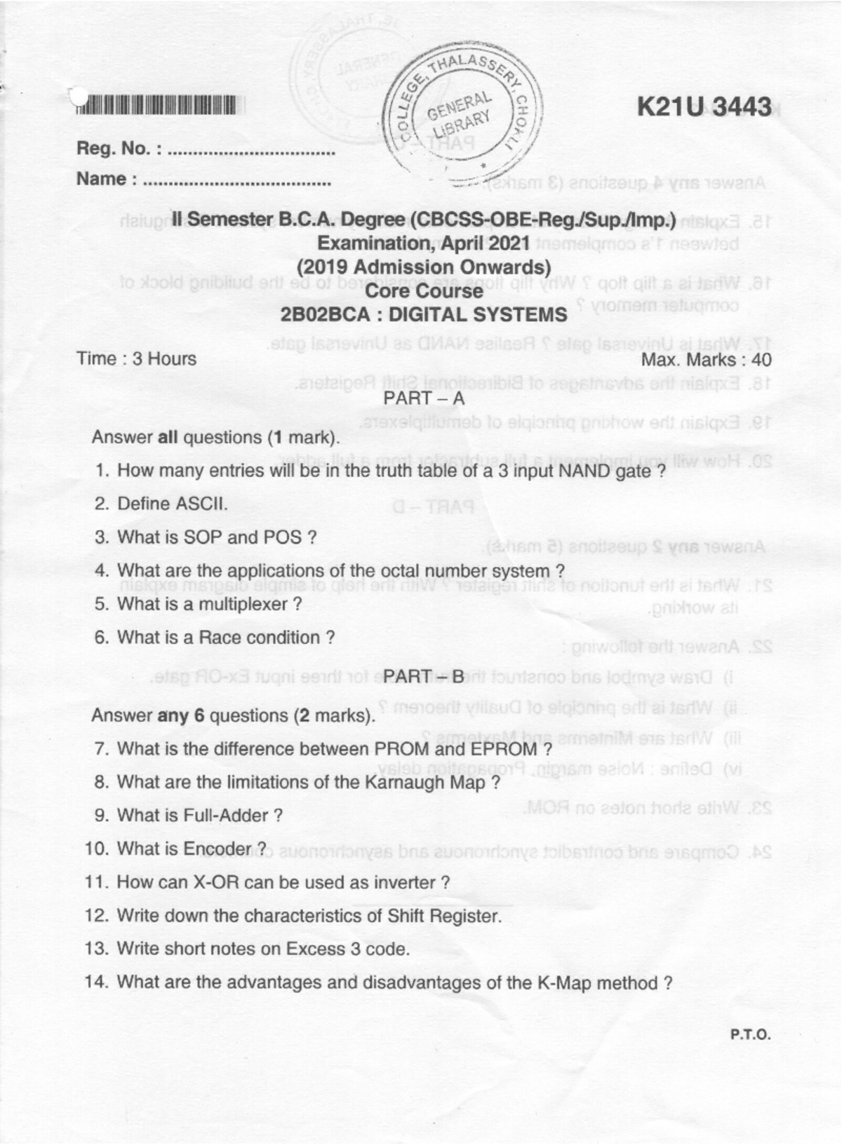 Digital Systems-Core Course-2021 April - Computer Science BCA - Studocu