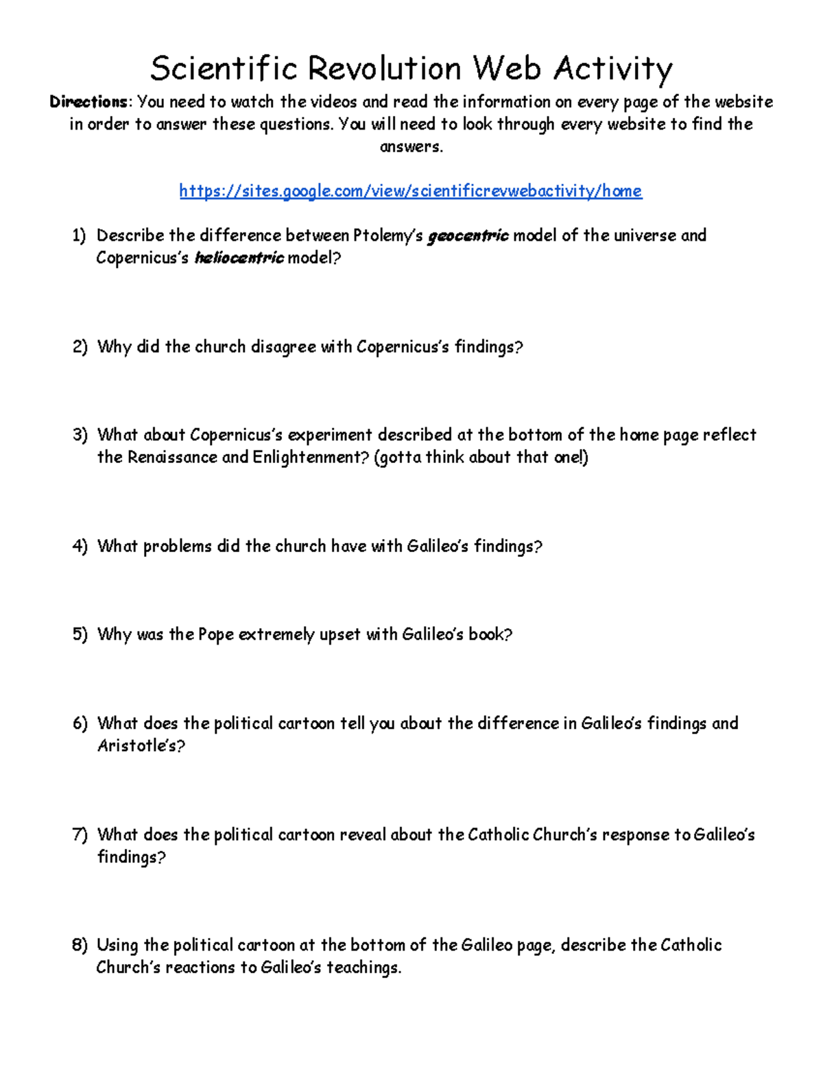 Scientific Revolution Website Activity-1 - Directions: You need to ...