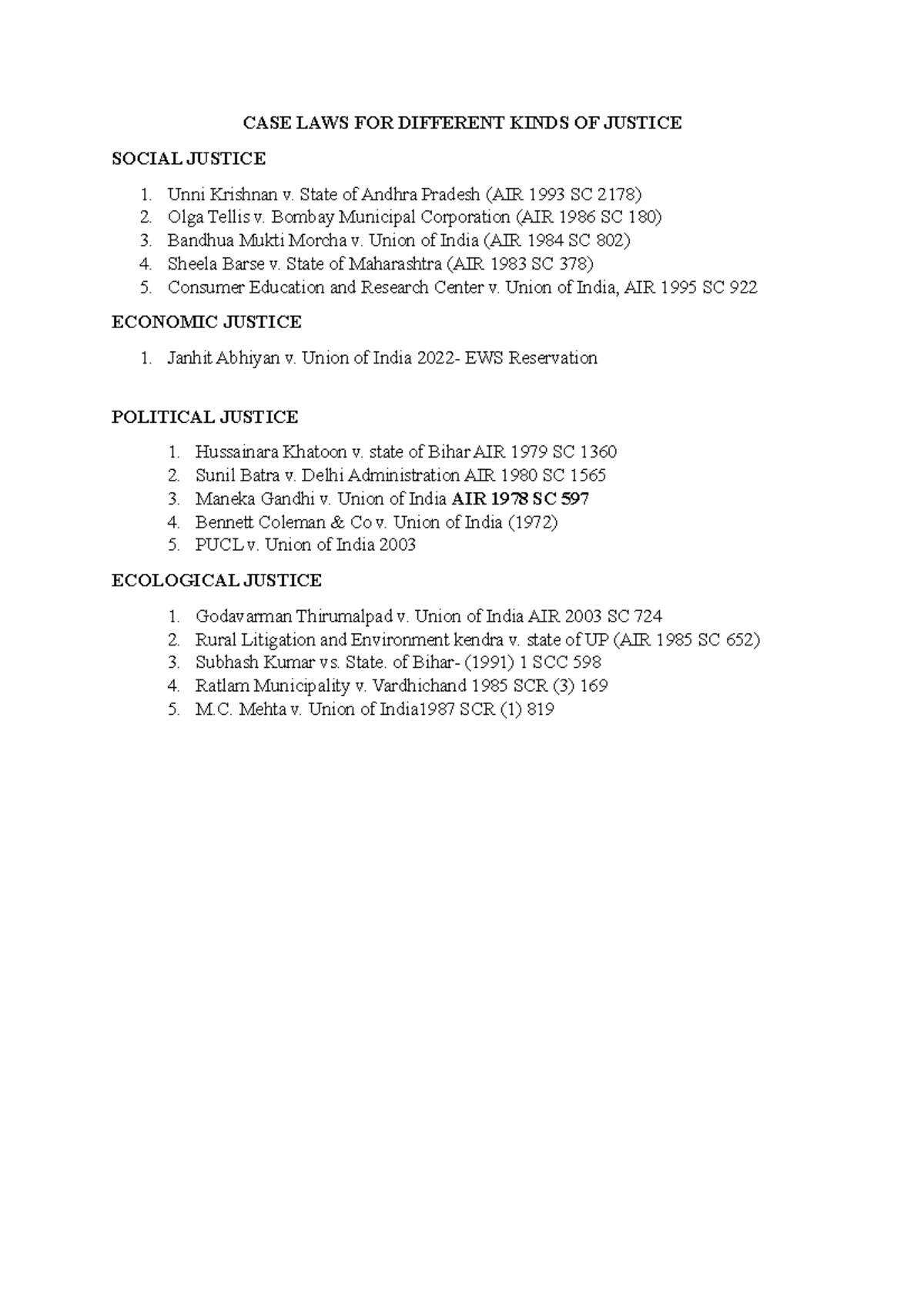 CASE LAWS FOR Different Kinds OF Justice - CASE LAWS FOR DIFFERENT ...
