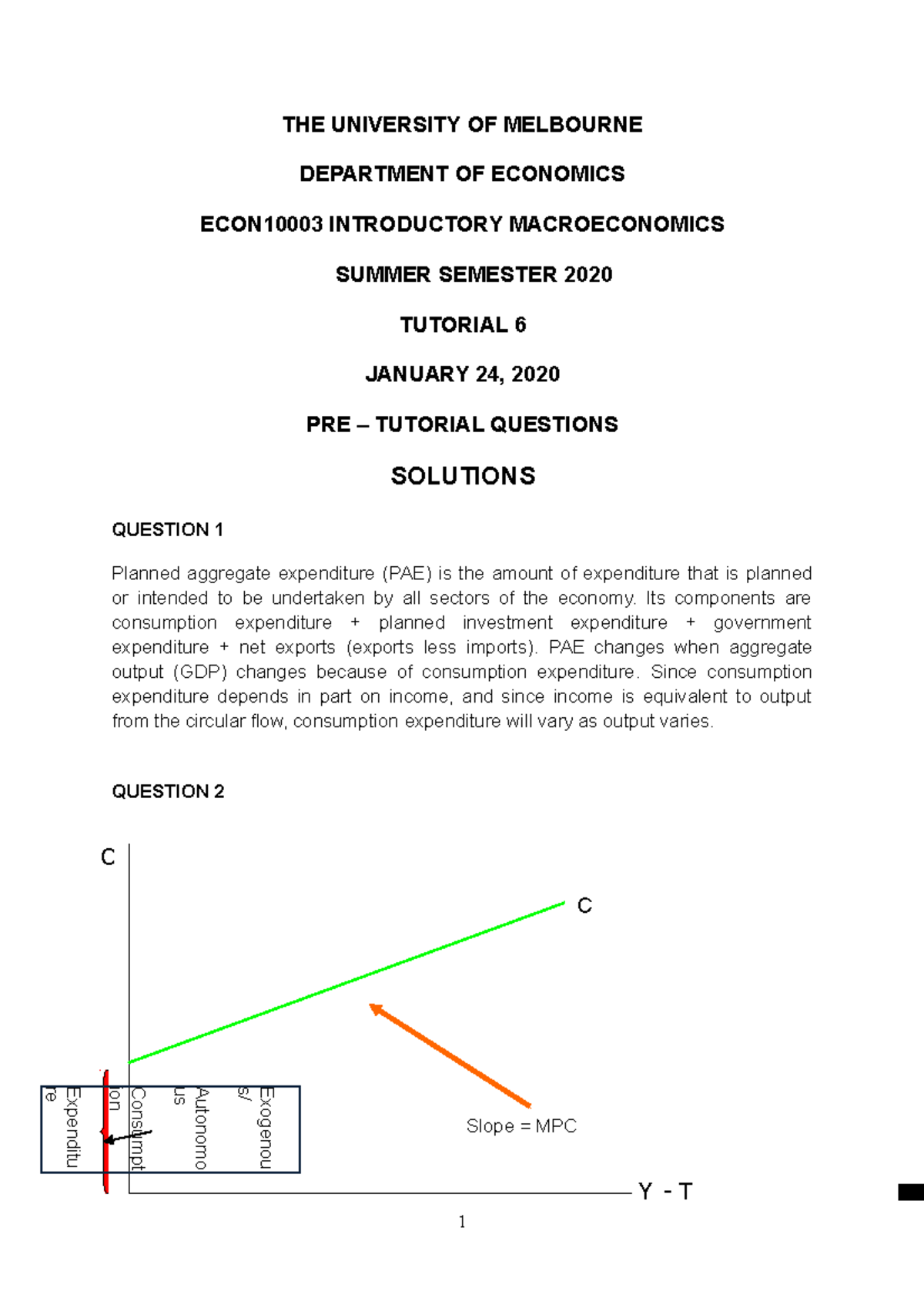 Pre Tutorial Sheet 6 Solutions The University Of Melbourne Department Of Economics Econ10003