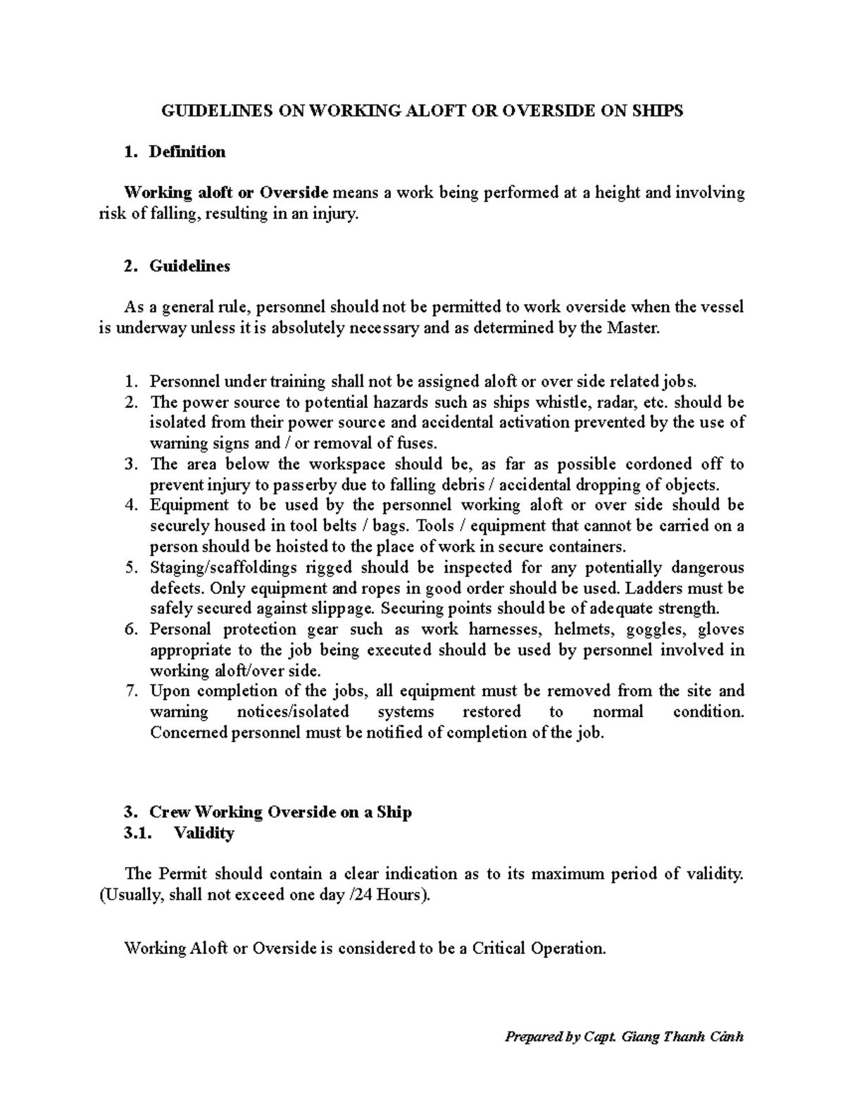 Working aloft or overside Training - GUIDELINES ON WORKING ALOFT OR ...