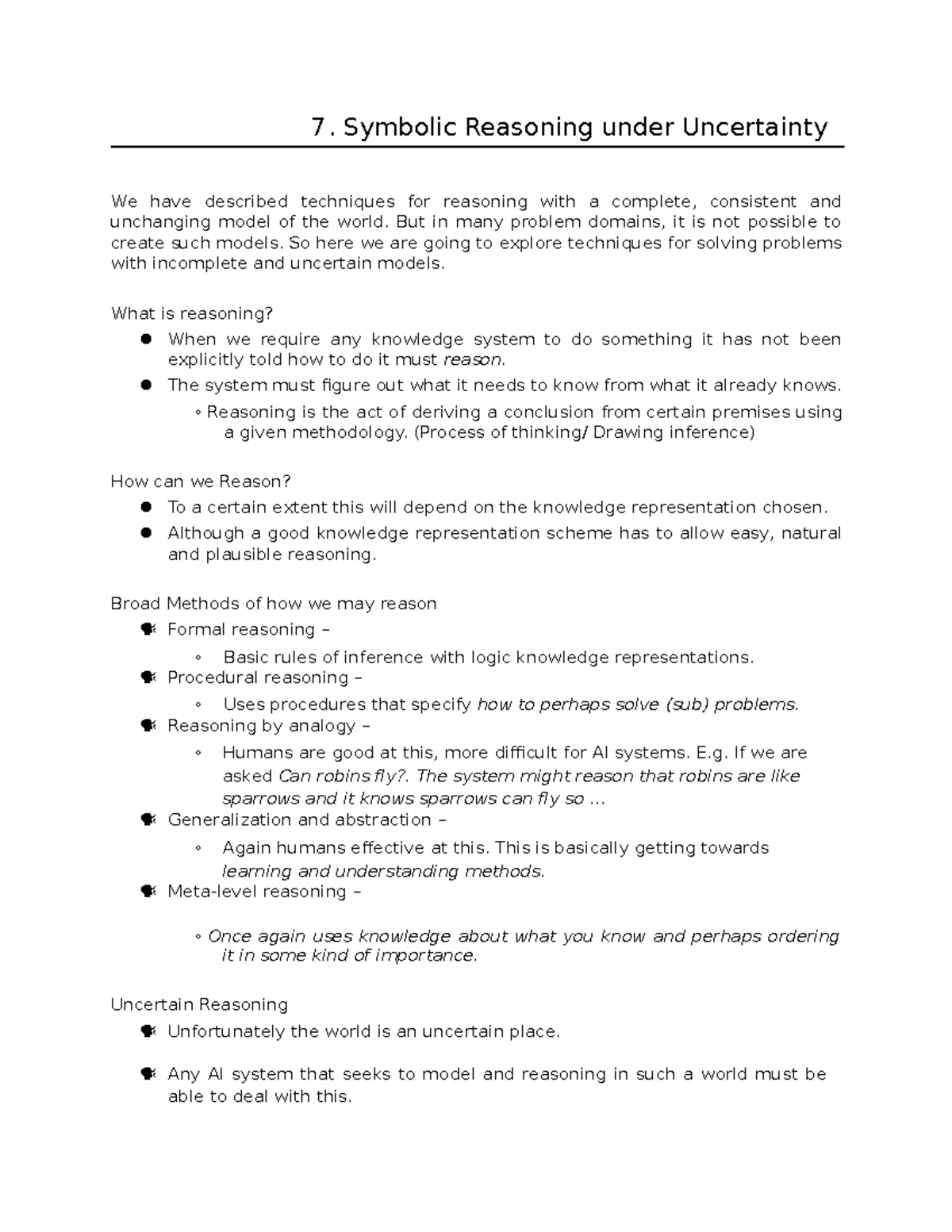 SYMBOLIC REASONING UNDER UNCERTAINTY - A GRADE ESSAY - 7. Symbolic ...