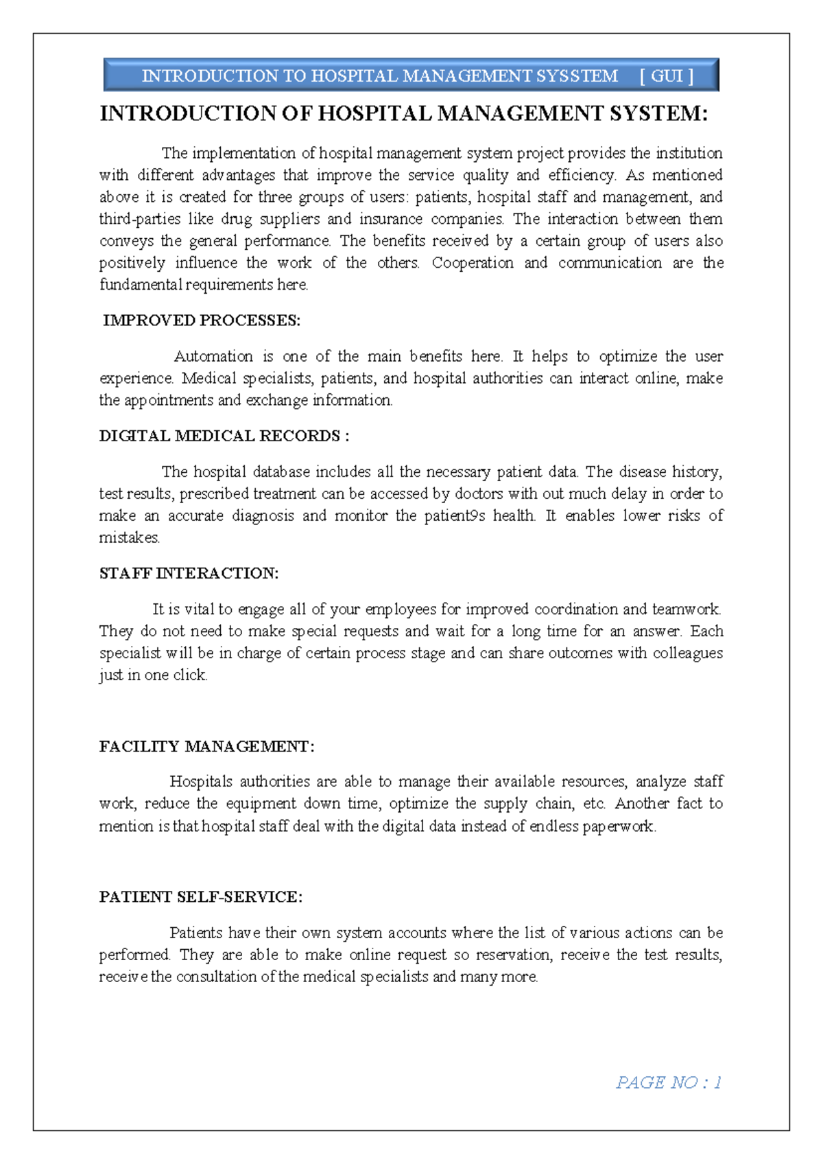 Final GAD MP - Project - INTRODUCTION OF HOSPITAL MANAGEMENT SYSTEM ...