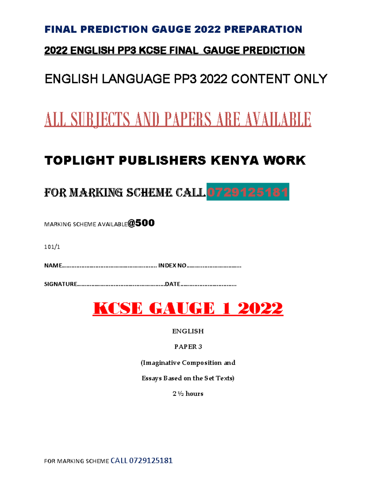 2022 English PP3 KCSE Final Gauge Prediction - 2022 ENGLISH PP3 KCSE FINAL GAUGE PREDICTION ...