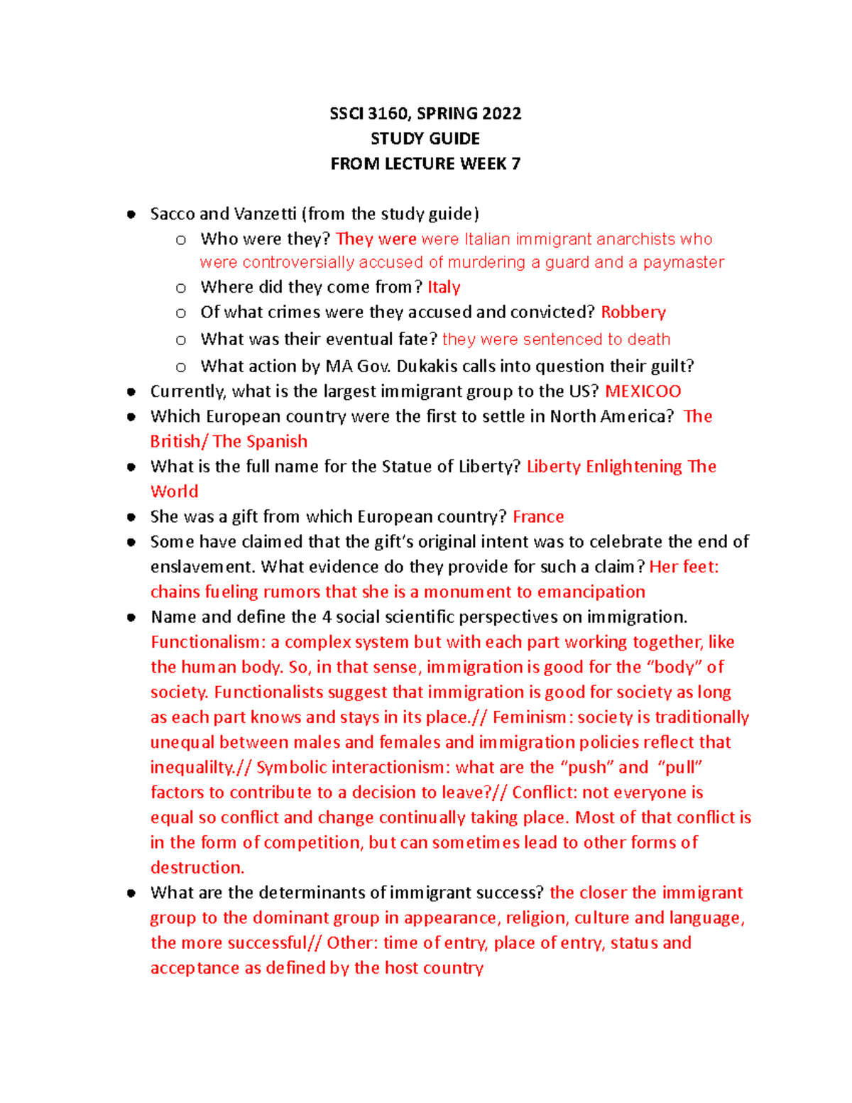 Study guide 7 - SSCI 3160, SPRING 2022 STUDY GUIDE FROM LECTURE WEEK 7 Sacco and Vanzetti (from ...