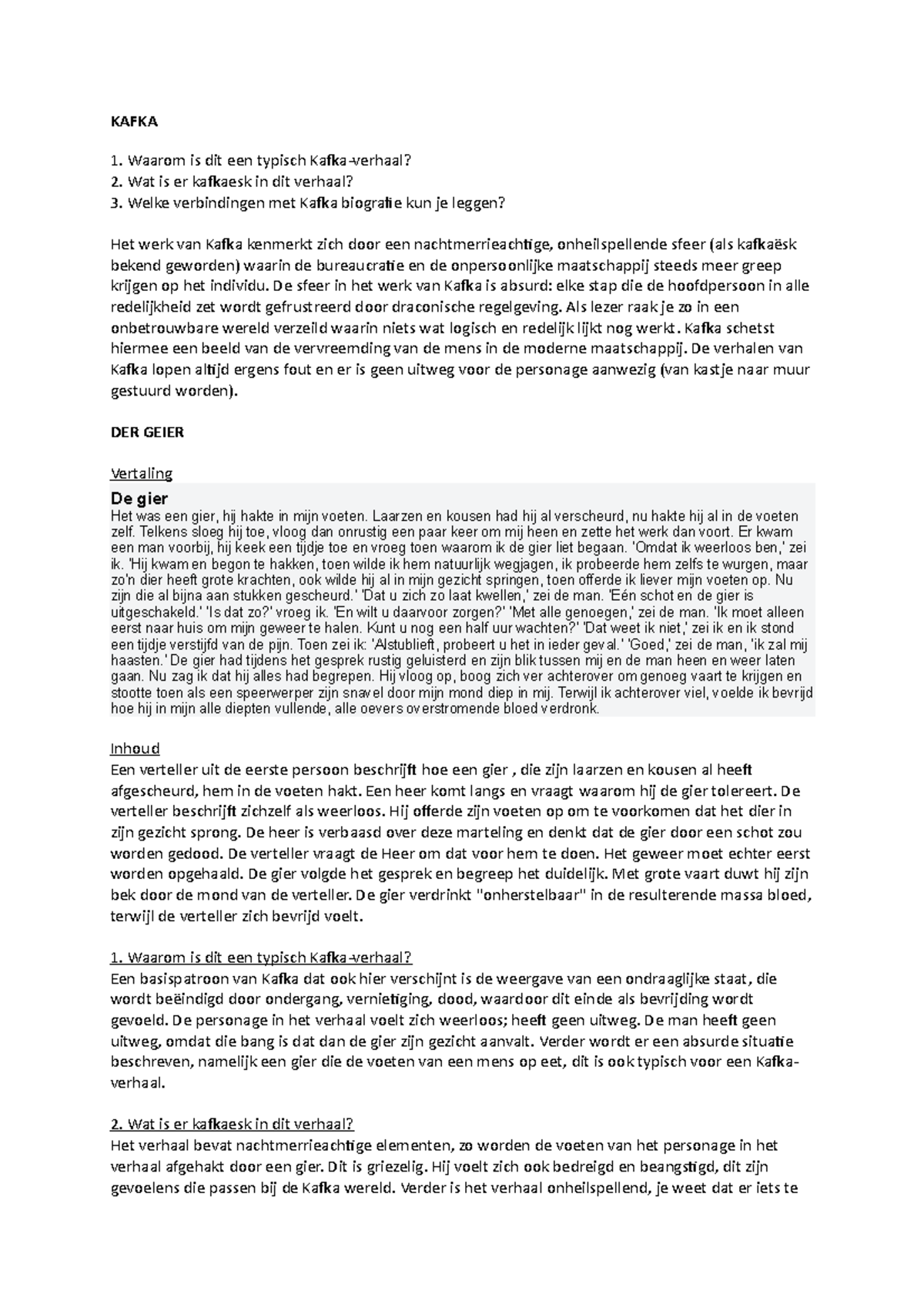 Kafka - KAFKA 1. Waarom is dit een typisch 2. Wat is er kafkaesk in dit ...