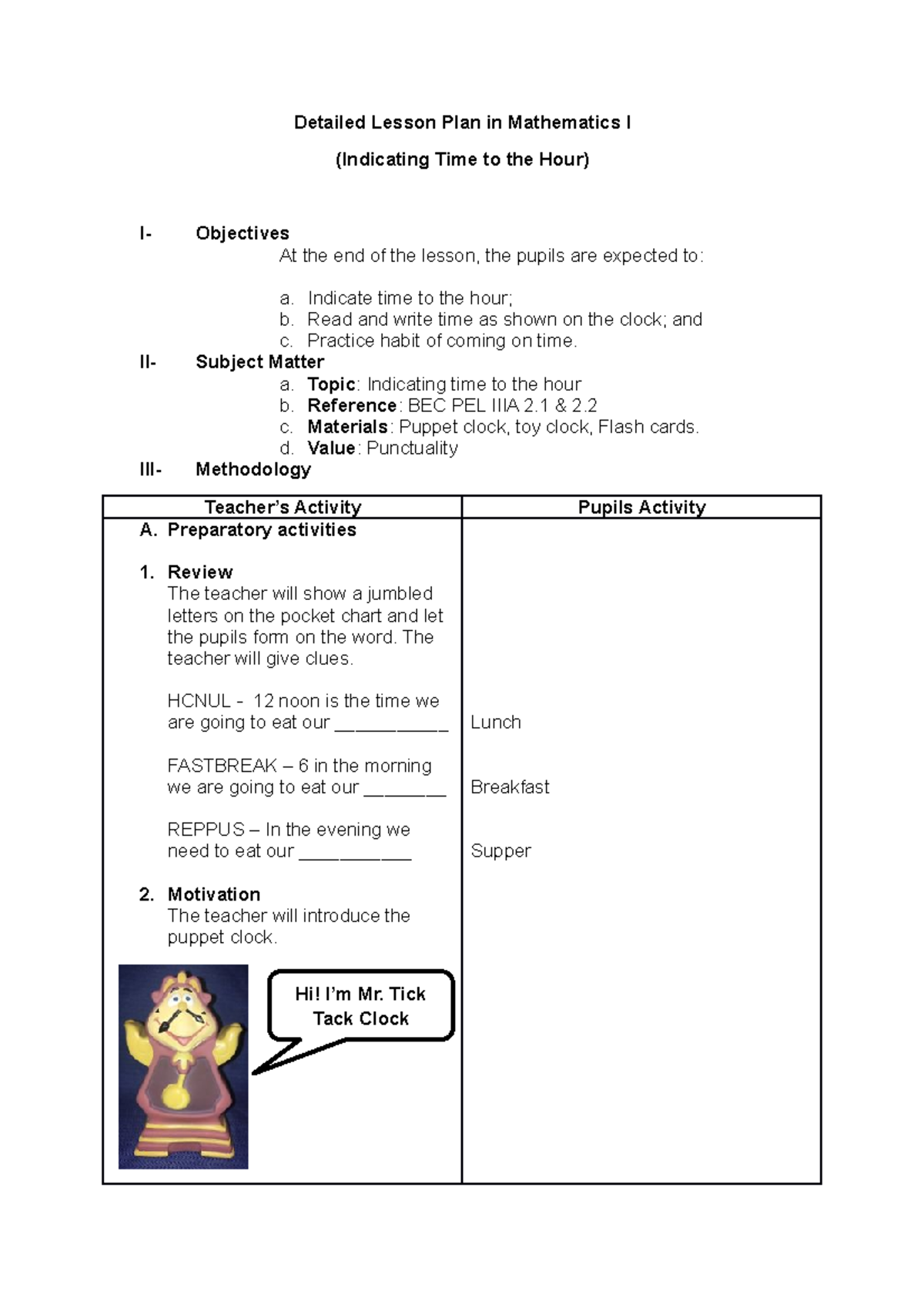 Detailed Lesson Plan In Mathematics I In Detailed Lesson Plan In