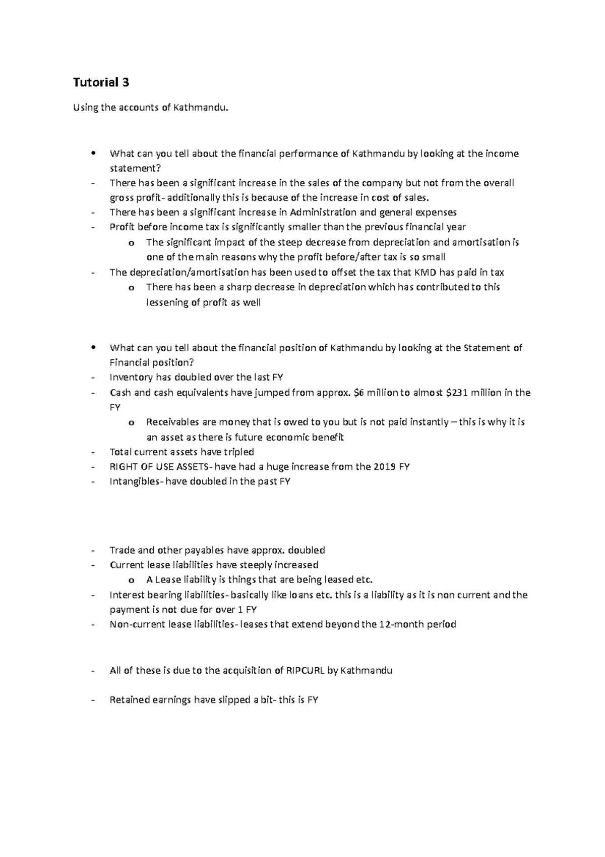 Tutorial 3 - Tutorial 3 Using the accounts of Kathmandu. What can you ...