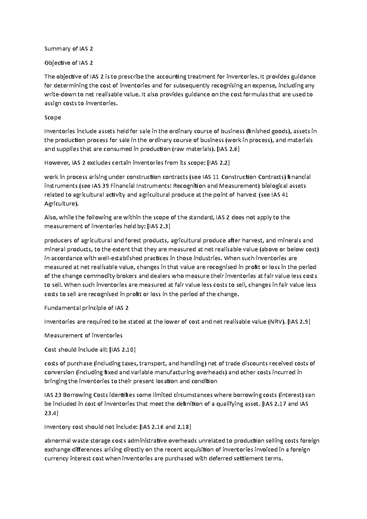 Summary of IAS 2 - It provides guidance for determining the cost of ...