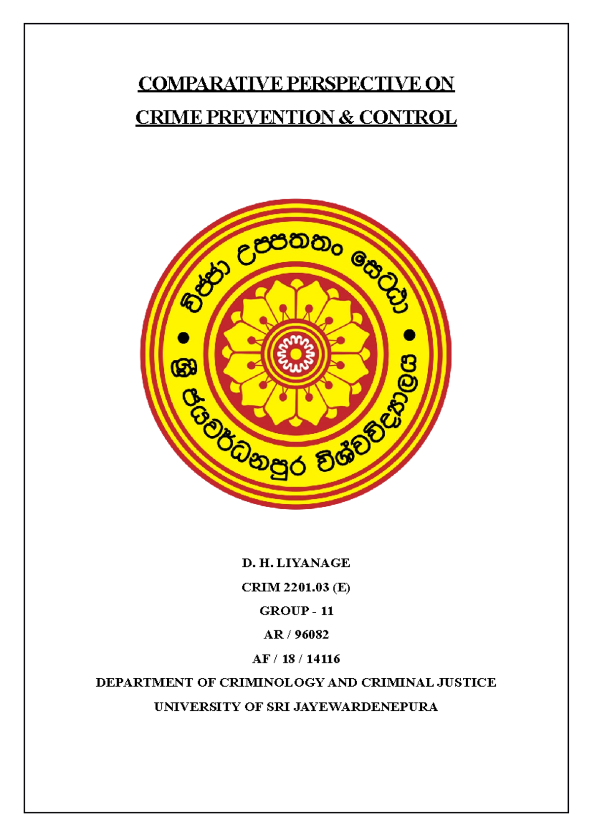 Crime control and prevention from comparative perspective - COMPARATIVE ...