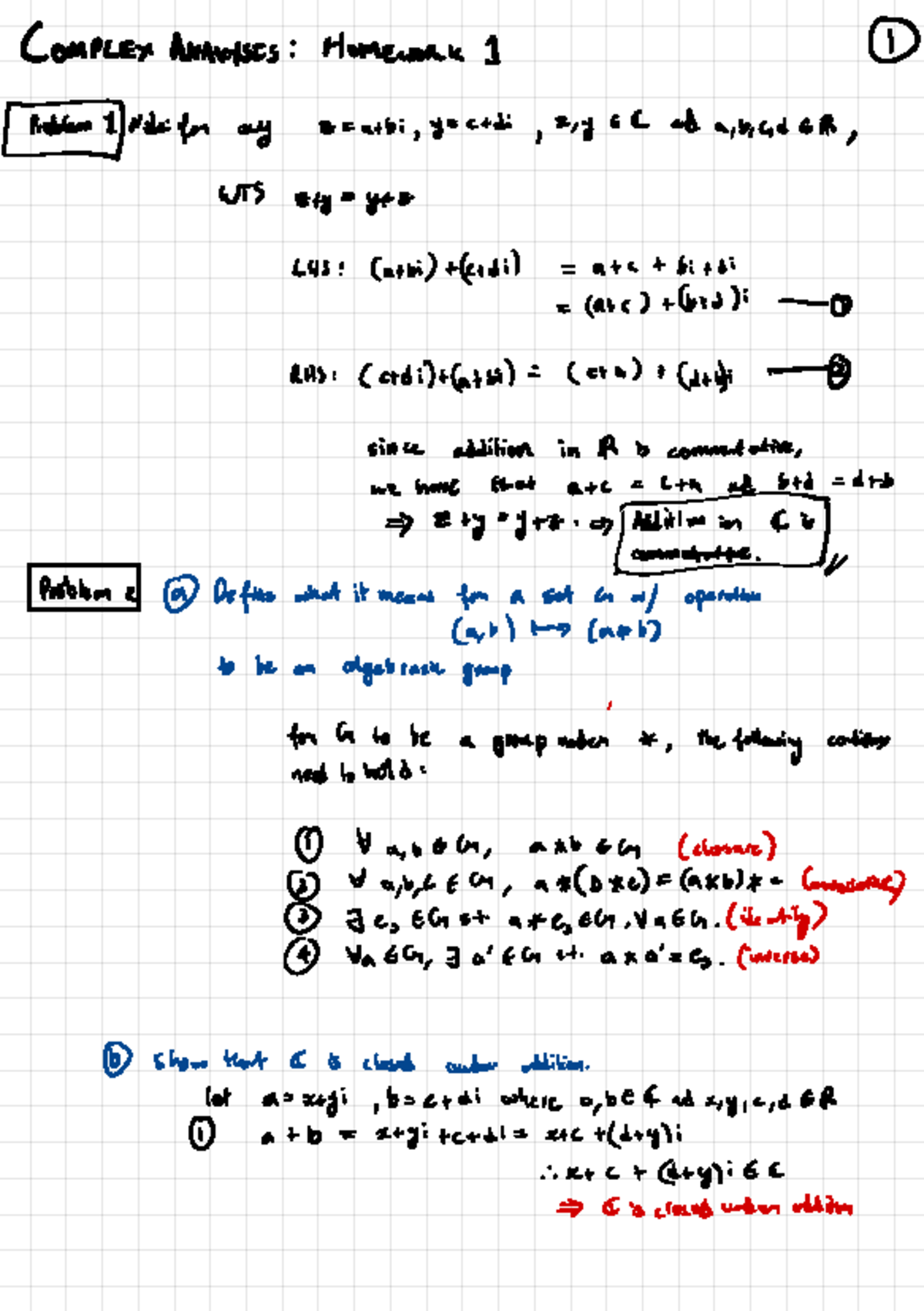 Homework 1 - hw1 - COMPLEX ANALYSIS : HOMEWORK 1 ① Note: for any 2- = atbi , y = ctdi , 2- / Y E ...
