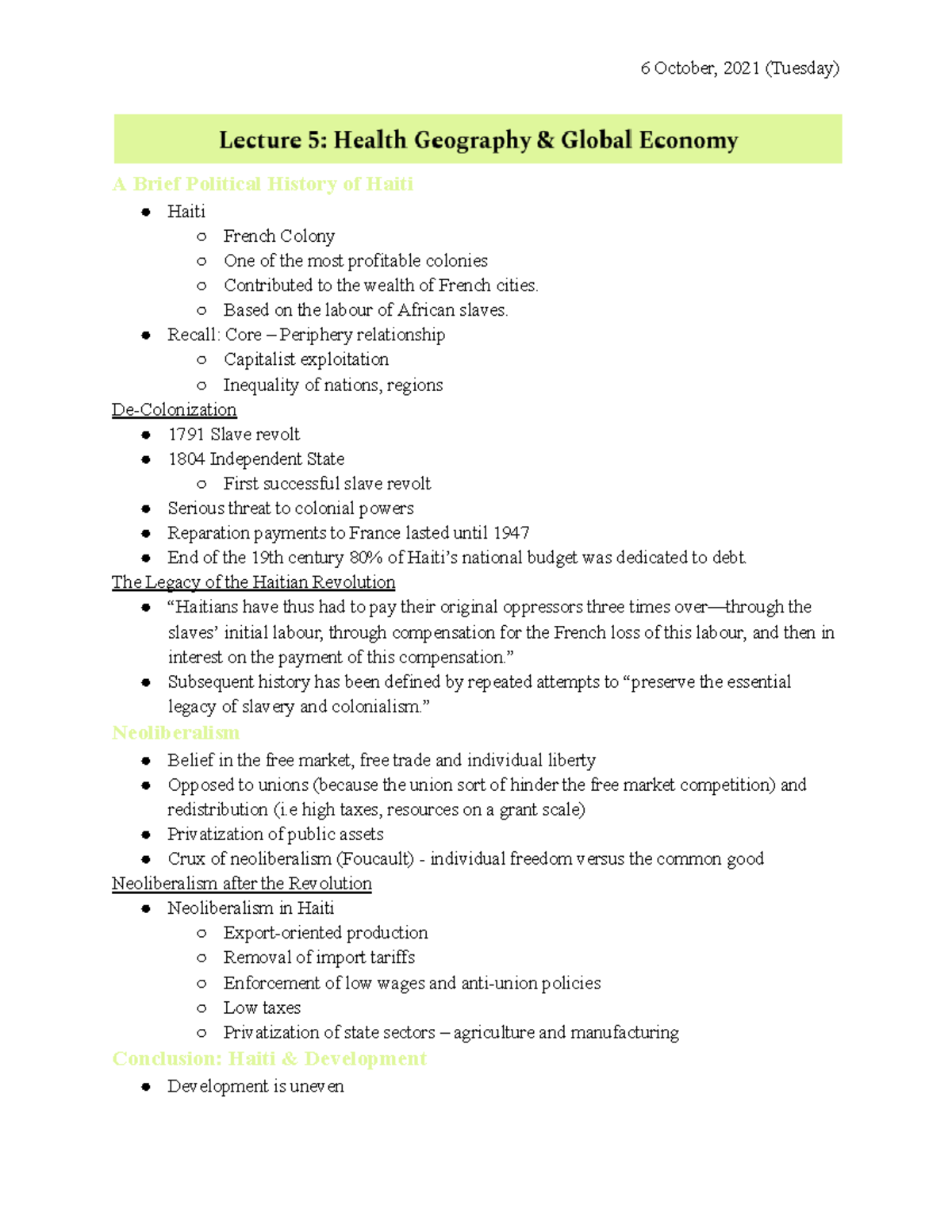 Lecture 5 Health Geography & Global Economy - 6 October, 2021 (Tuesday ...
