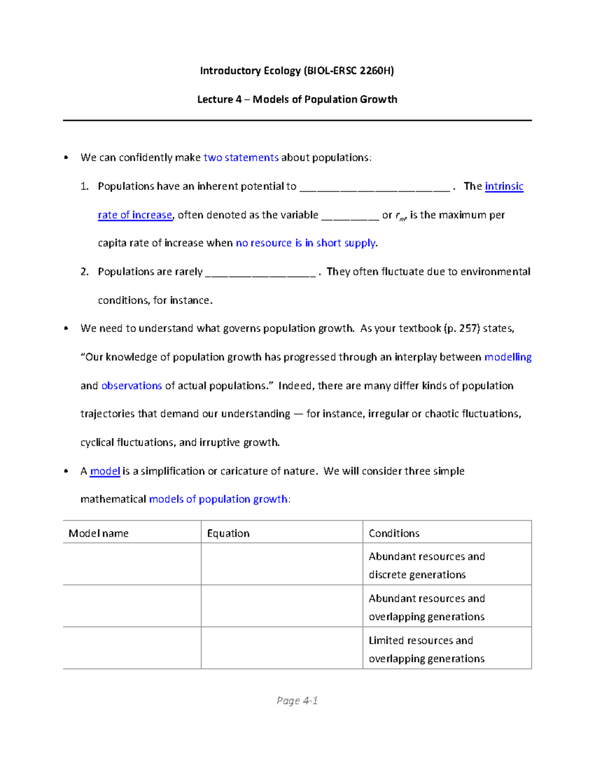 Lecture 04 Models of population growth - Guided notes - Introductory ...