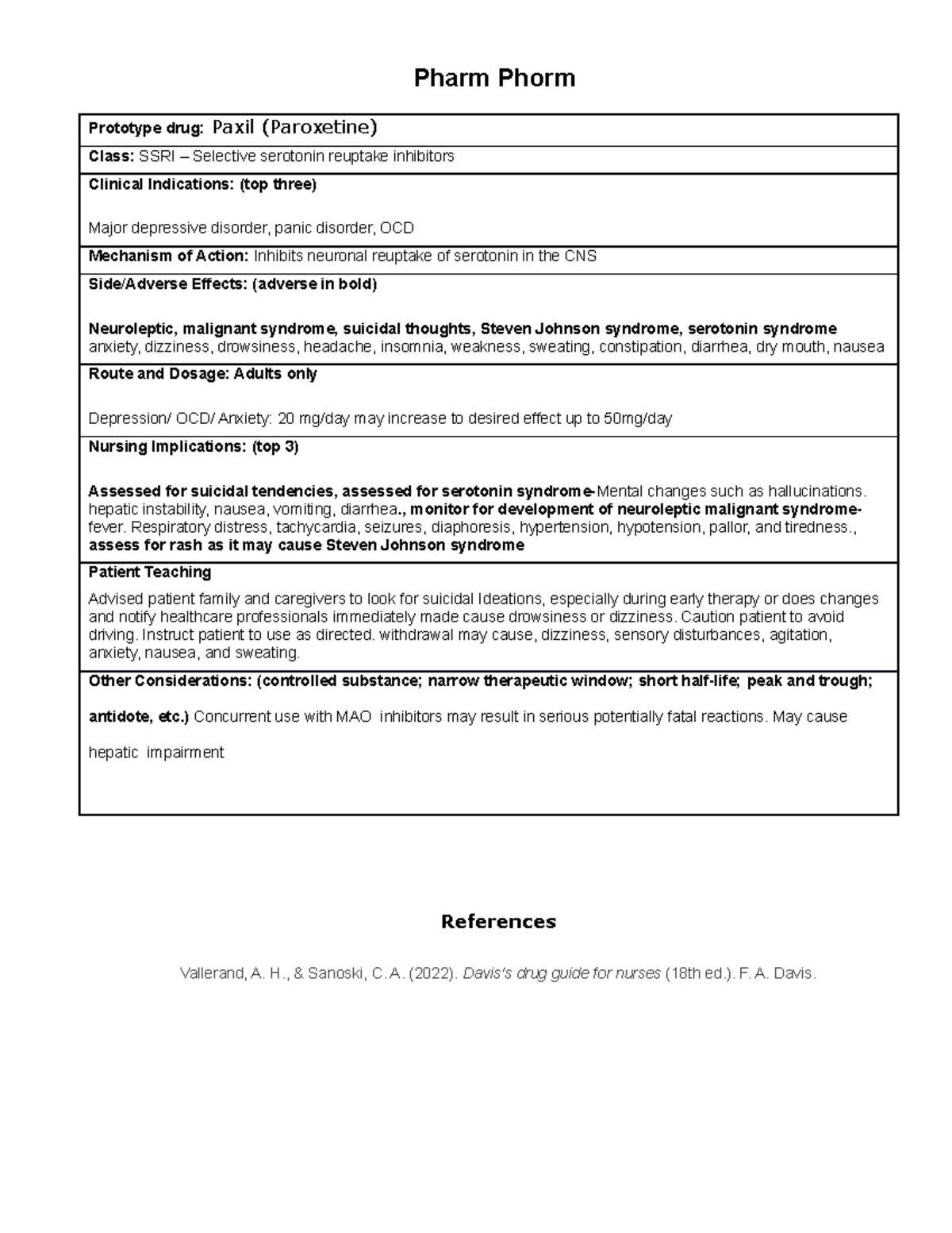 Paxil (Paroxetine) - Prototype drug: Risperdal (risperidone) - Pharm ...