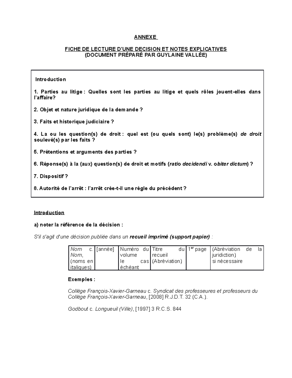 Annexe-Fiche de JP - Annexe jurisprudence - ANNEXE FICHE DE LECTURE D ...