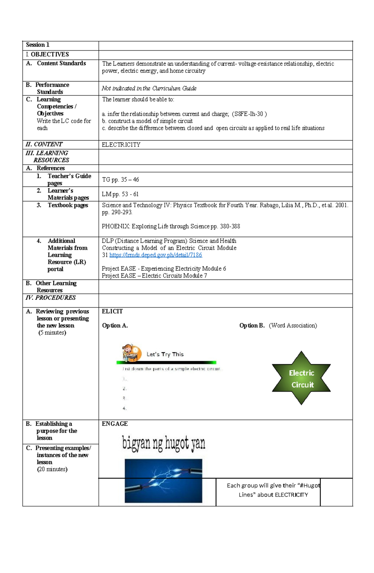 2 - Lesson Plan - Session 1 I. OBJECTIVES A. Content Standards The ...