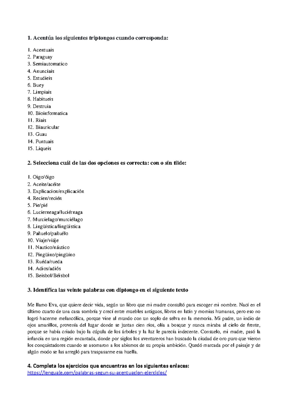 Tareas acentuación y composición - 1. Acentúa los siguientes triptongos ...