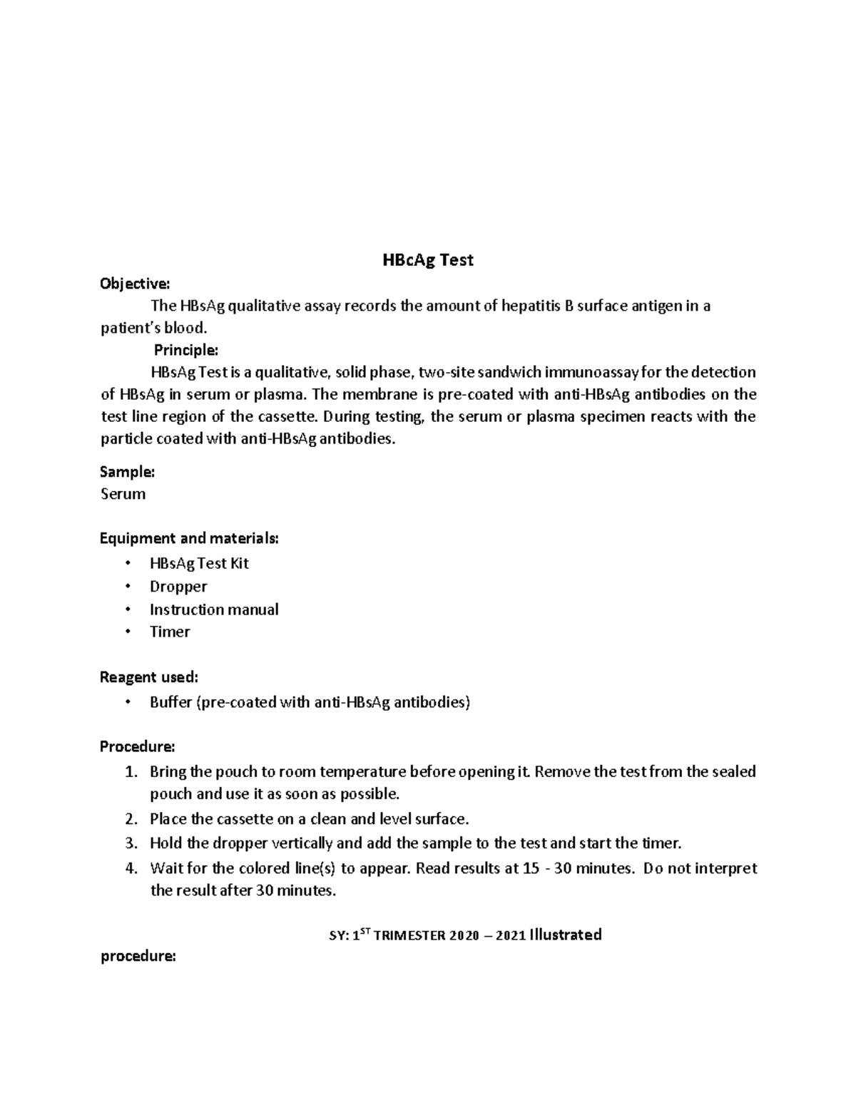 HBcAg Test - HBcAg Test - HBcAg Test Objective: The HBsAg qualitative ...