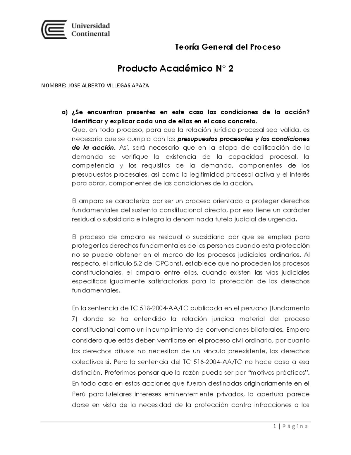 Producto Academico 2 - Producto AcadÈmico N∞ 2 NOMBRE: JOSE ALBERTO VILLEGAS APAZA a) øSe ...