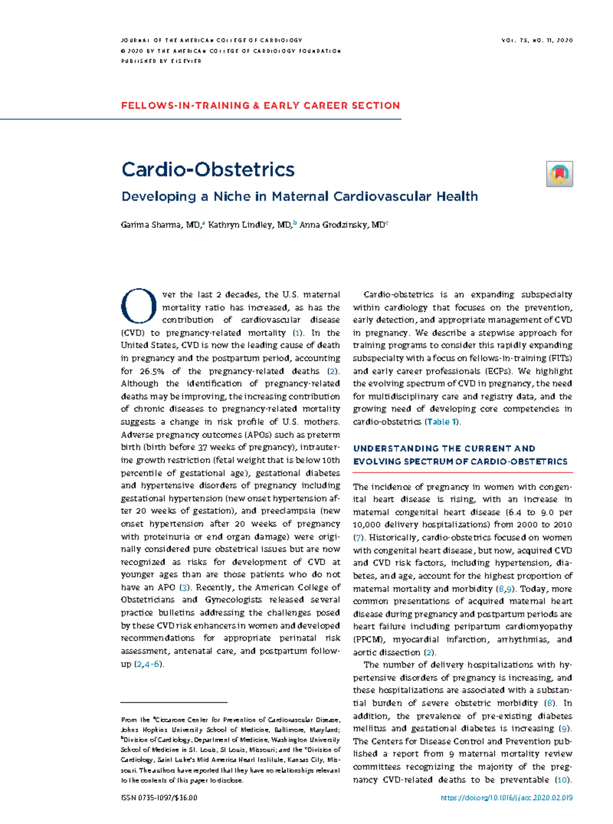 Cardio-Obstetrics- Developing a Niche in Maternal Cardiovascular Health ...