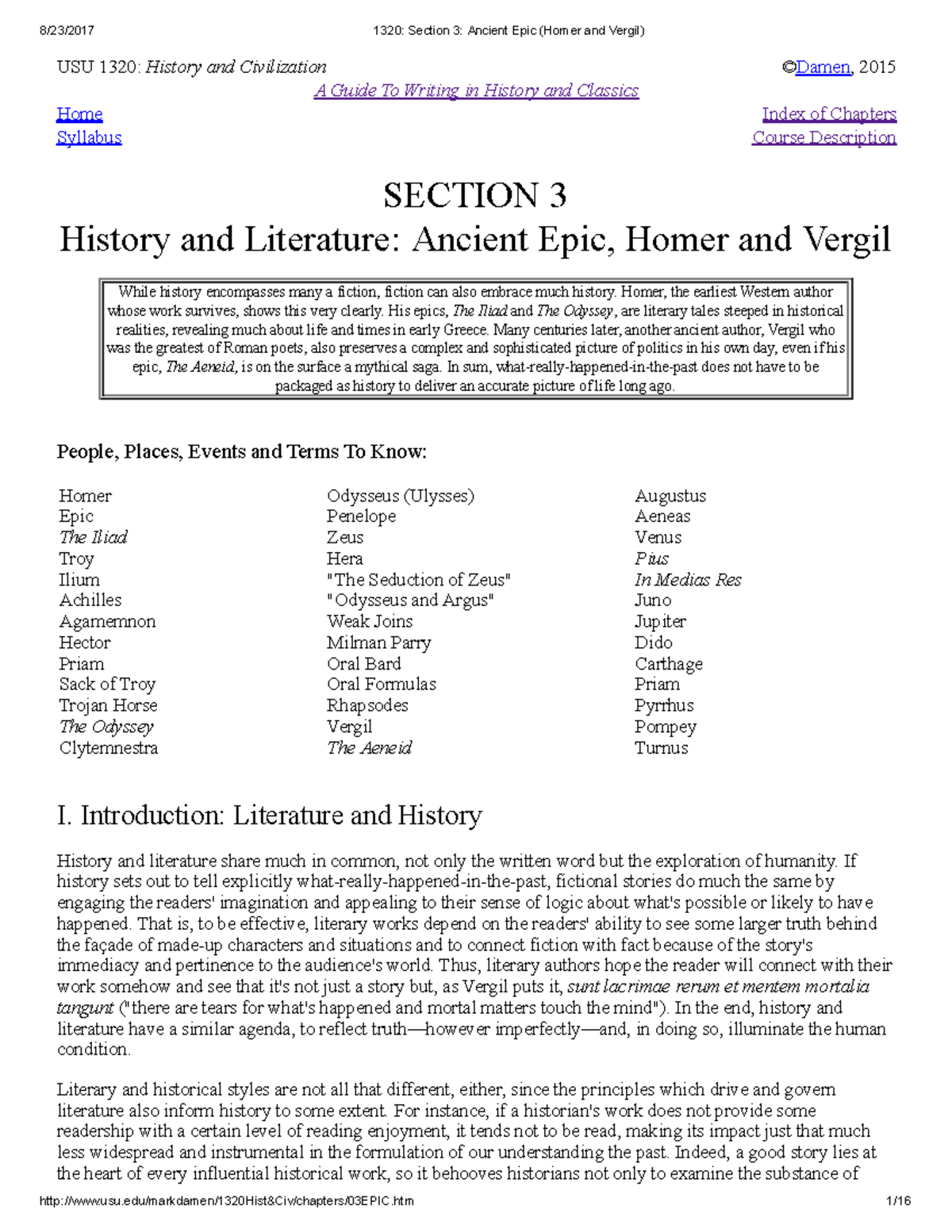 Ancient Epic (Homer and Vergil) - Homer, the earliest Western author ...