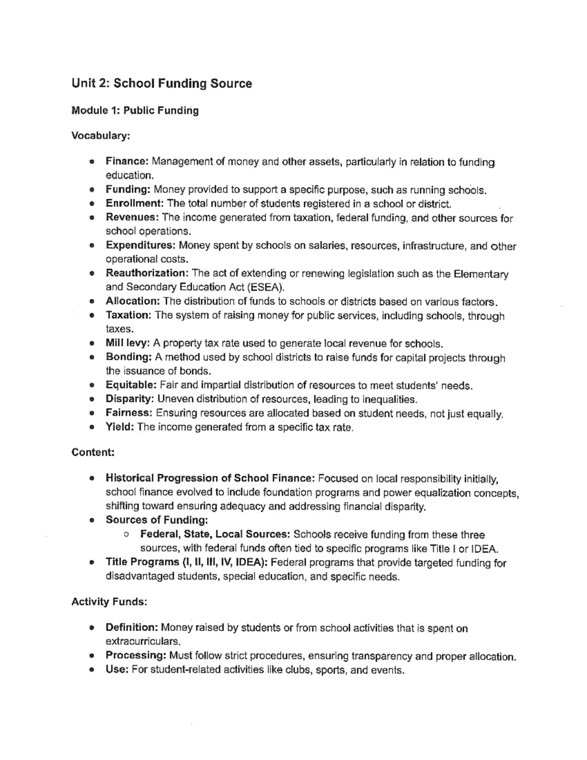 D0023 Study Guide - Unit 2: School Funding Source Module 1: Public ...