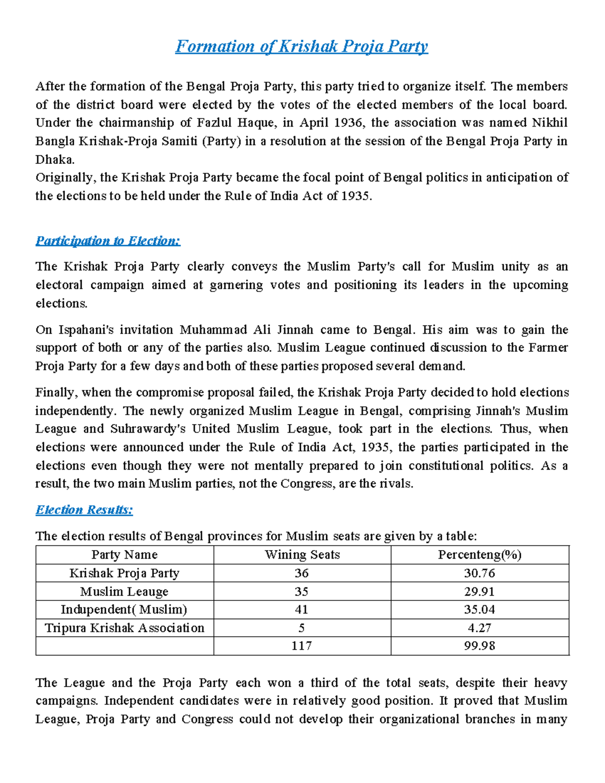 Proja Party_Leaugue Coalition_1937: Background ,Activities and ...