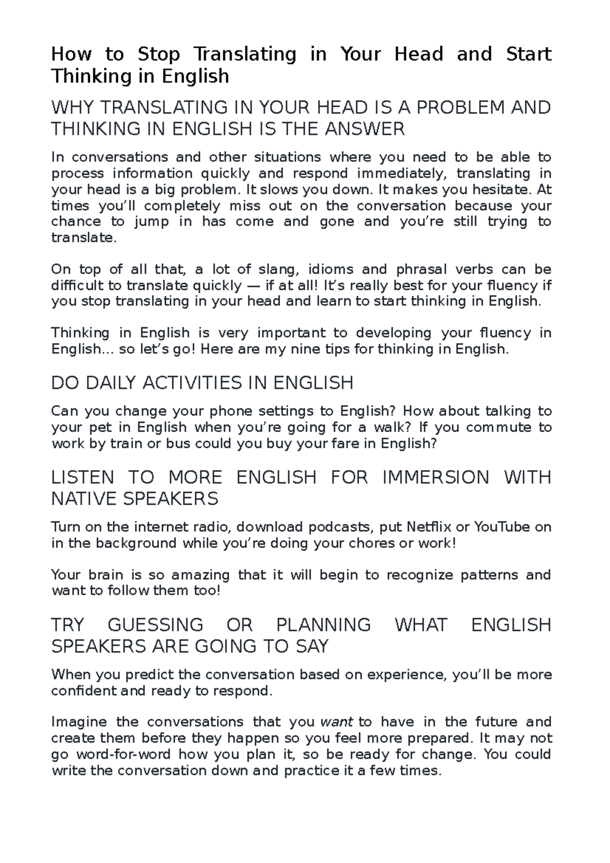 How to Stop Translating in Your Head and Start Thinking in English ...