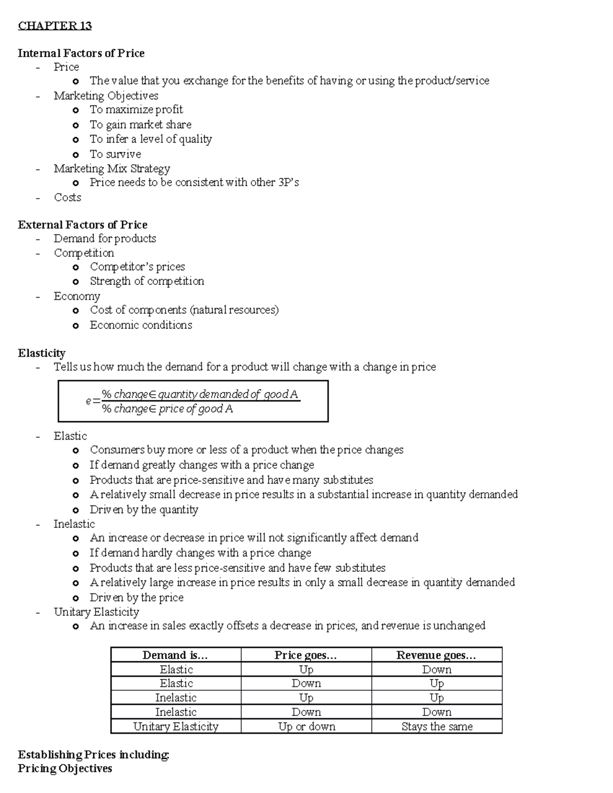MKT 300 Exam 4 Study Guide - CHAPTER 13 Internal Factors of Price ...