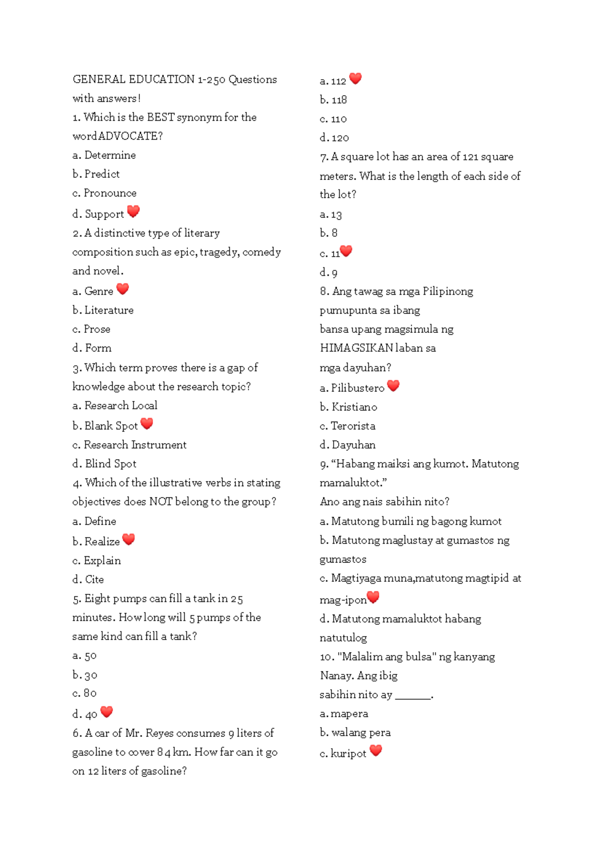 250 item practice test - GENERAL EDUCATION 1-250 Questions with answers ...