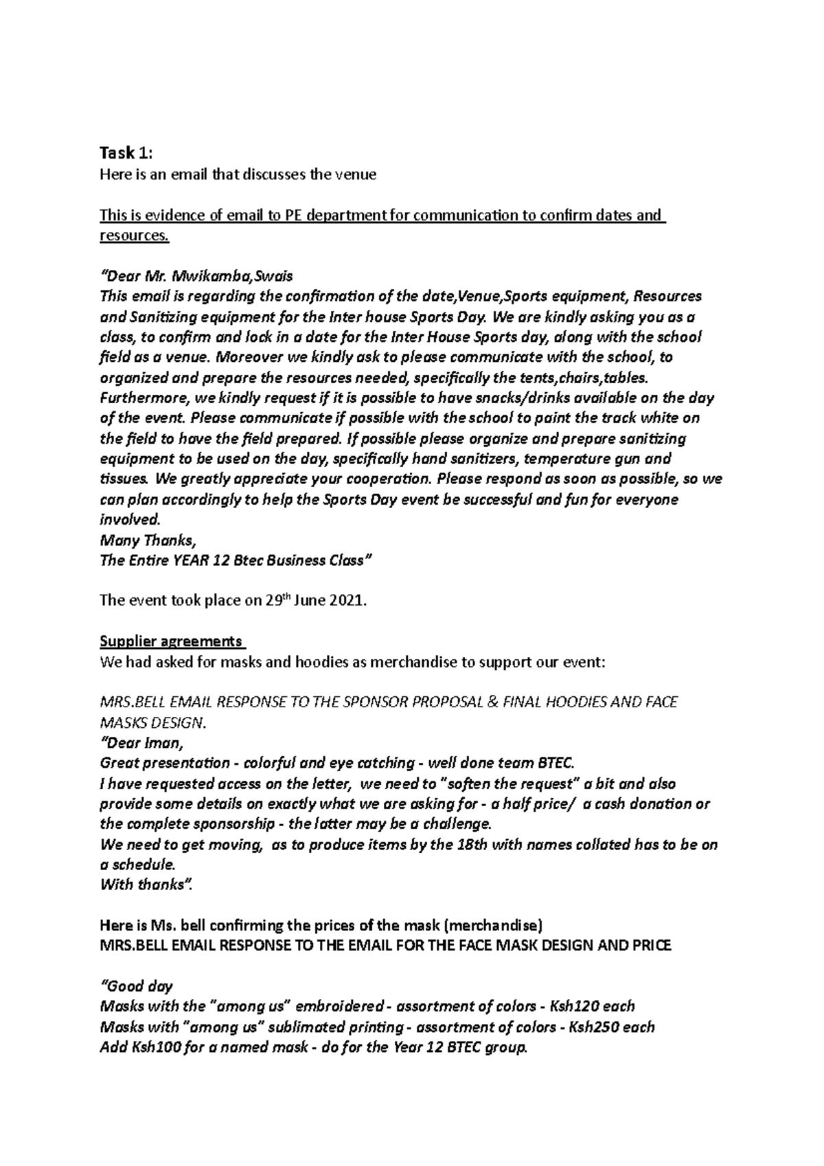 UNIT 4 Breif 4 - btec - Task 1: Here is an email that discusses the ...