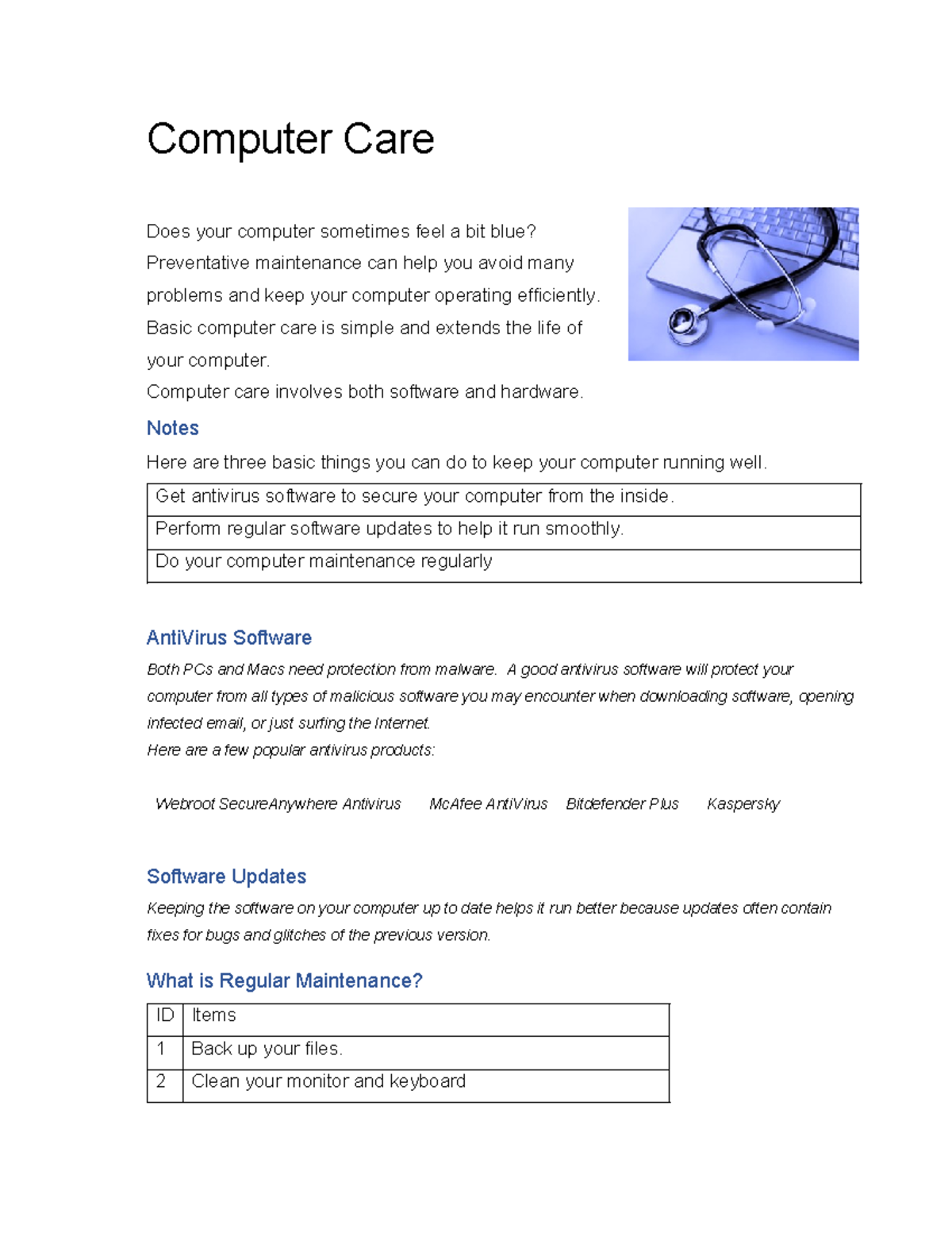 Bai tap 4 - mos word - Computer Care Does your computer sometimes feel ...