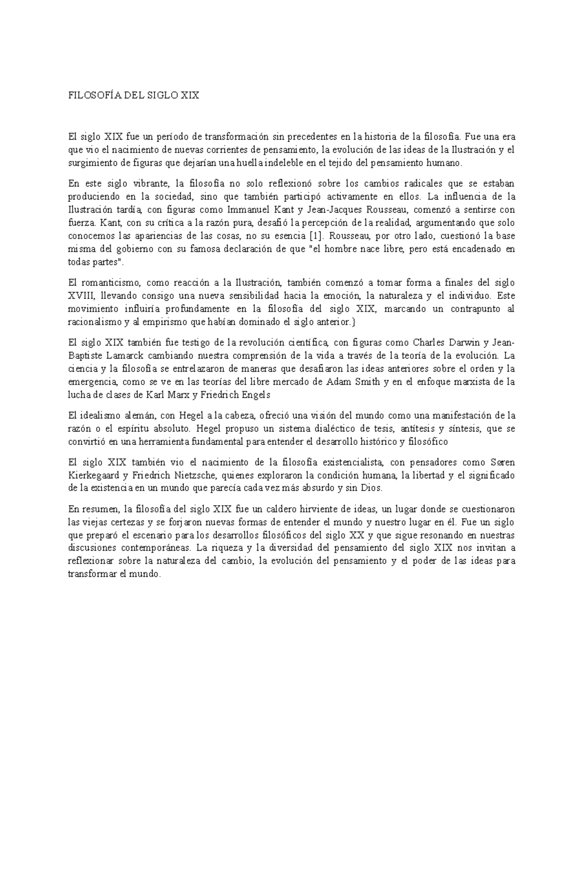 Filosofía DEL Siglo XIX Trabajo - FILOSOFÍA DEL SIGLO XIX El siglo XIX ...