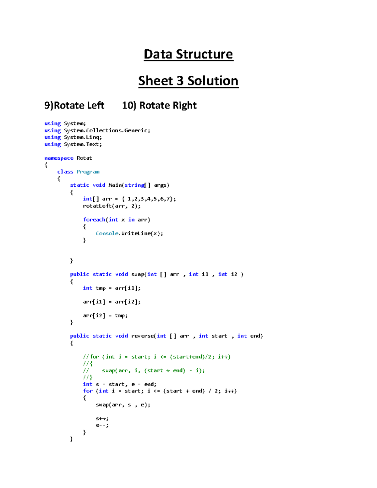 Data Structure sheet 3 sol - Data Structure Sheet 3 Solution 9)Rotate ...