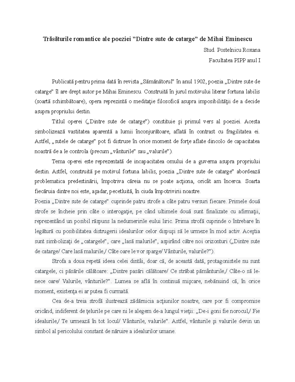 Dintre sute de catarge - trasaturi romantice - Trăsăturile romantice ale poeziei ”Dintre sute de ...