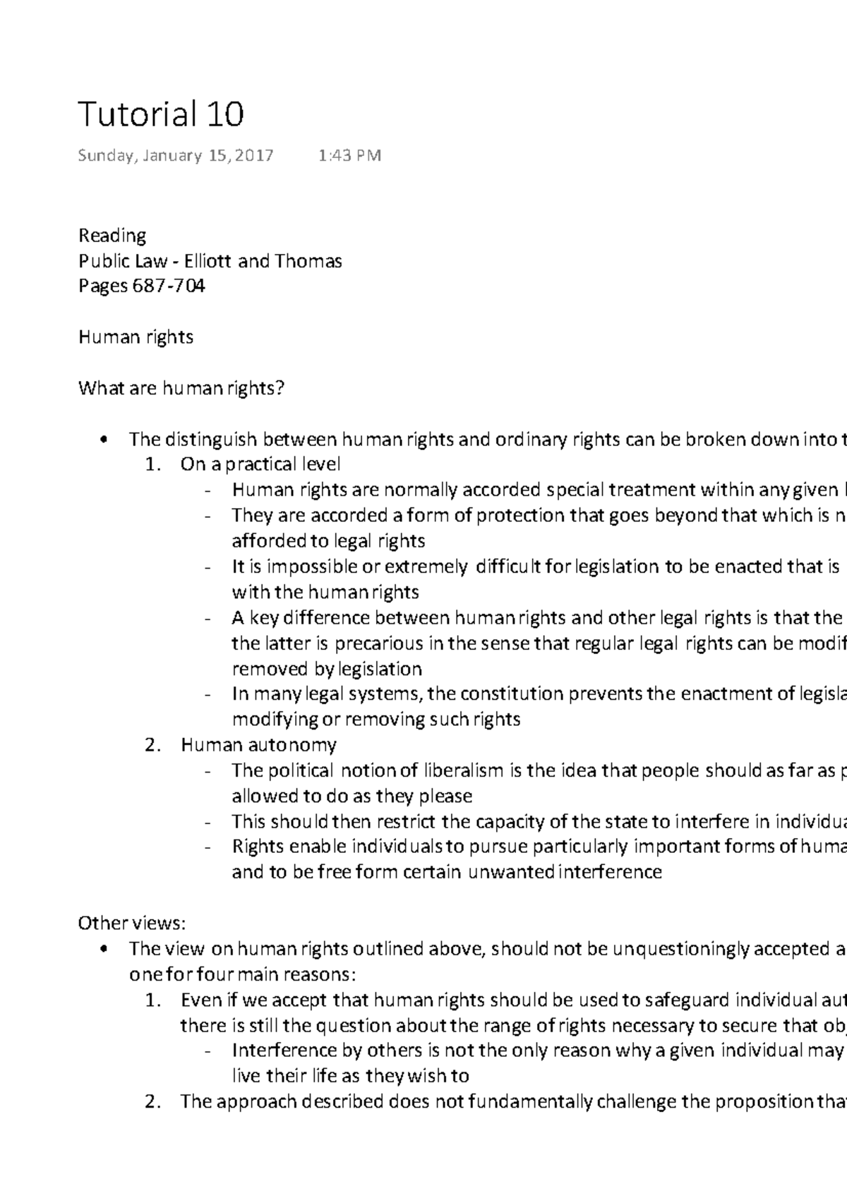 Public Law - Tutorial 10 - The Case for the Human Rights Act - Reading ...