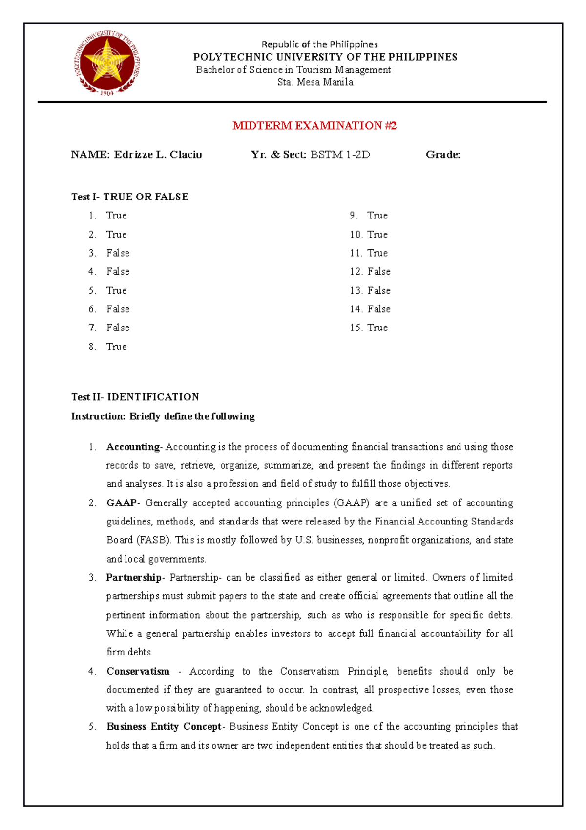 Midterm Exam 2 (2) - Republic of the Philippines POLYTECHNIC UNIVERSITY ...