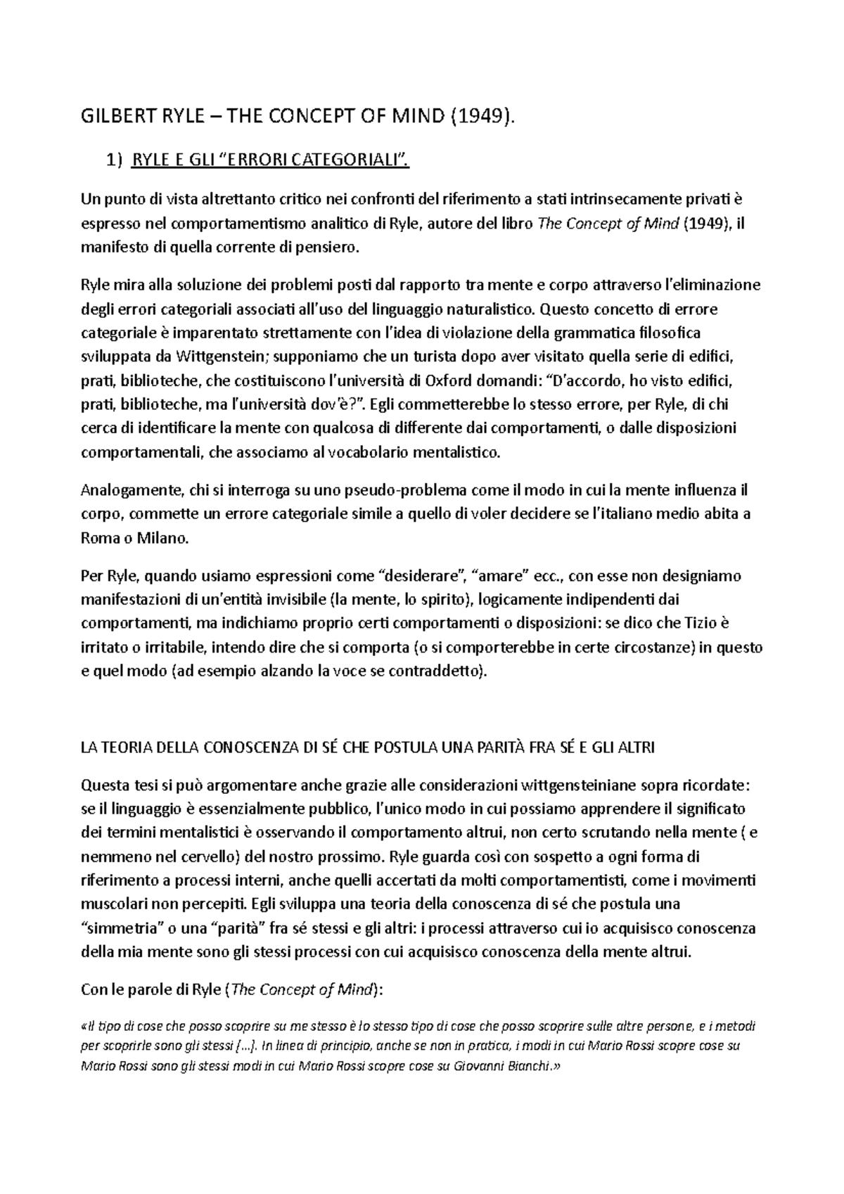 Gilbert RYLE - GILBERT RYLE – THE CONCEPT OF MIND (1949). 1) RYLE E GLI ...