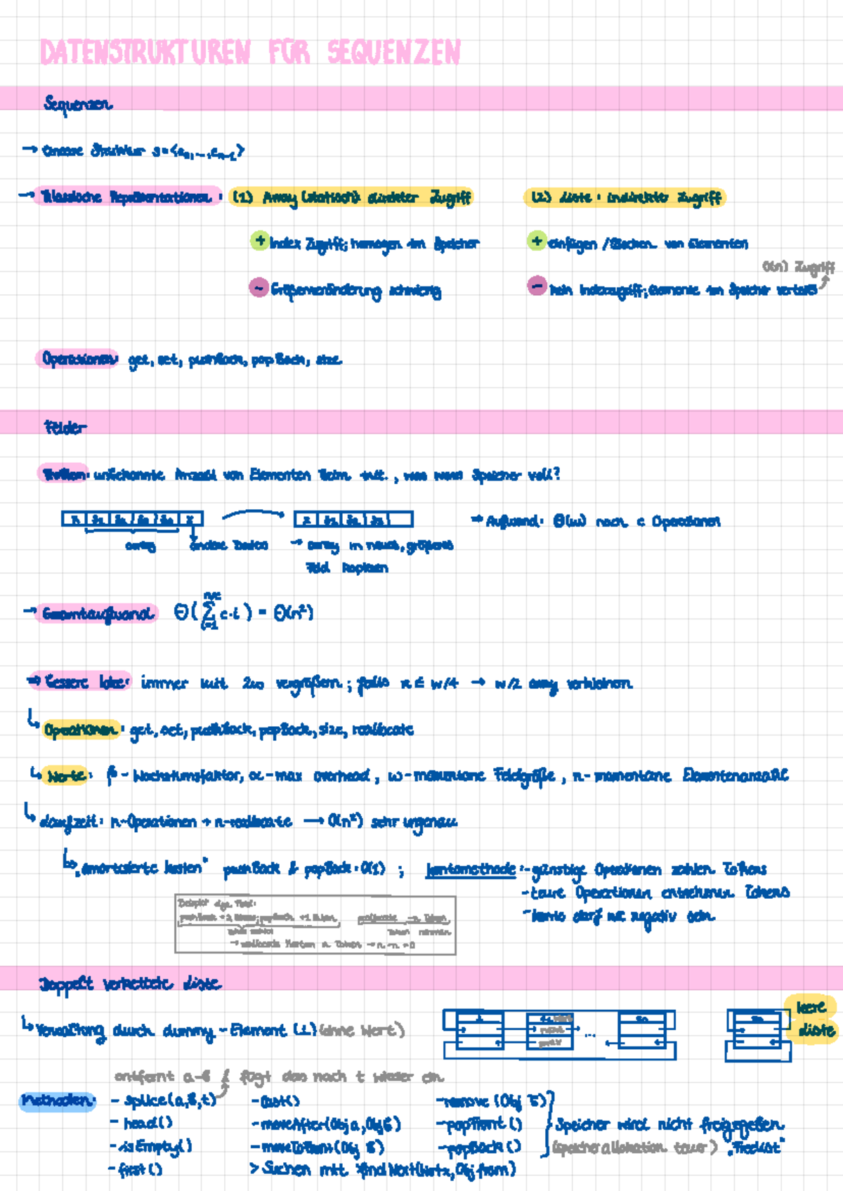 Zusammenfassung Datenstrukturen für Sequenzen - JATENSTRUKTUREN FÜR SEQUENZEN Sequenzen > - Studocu