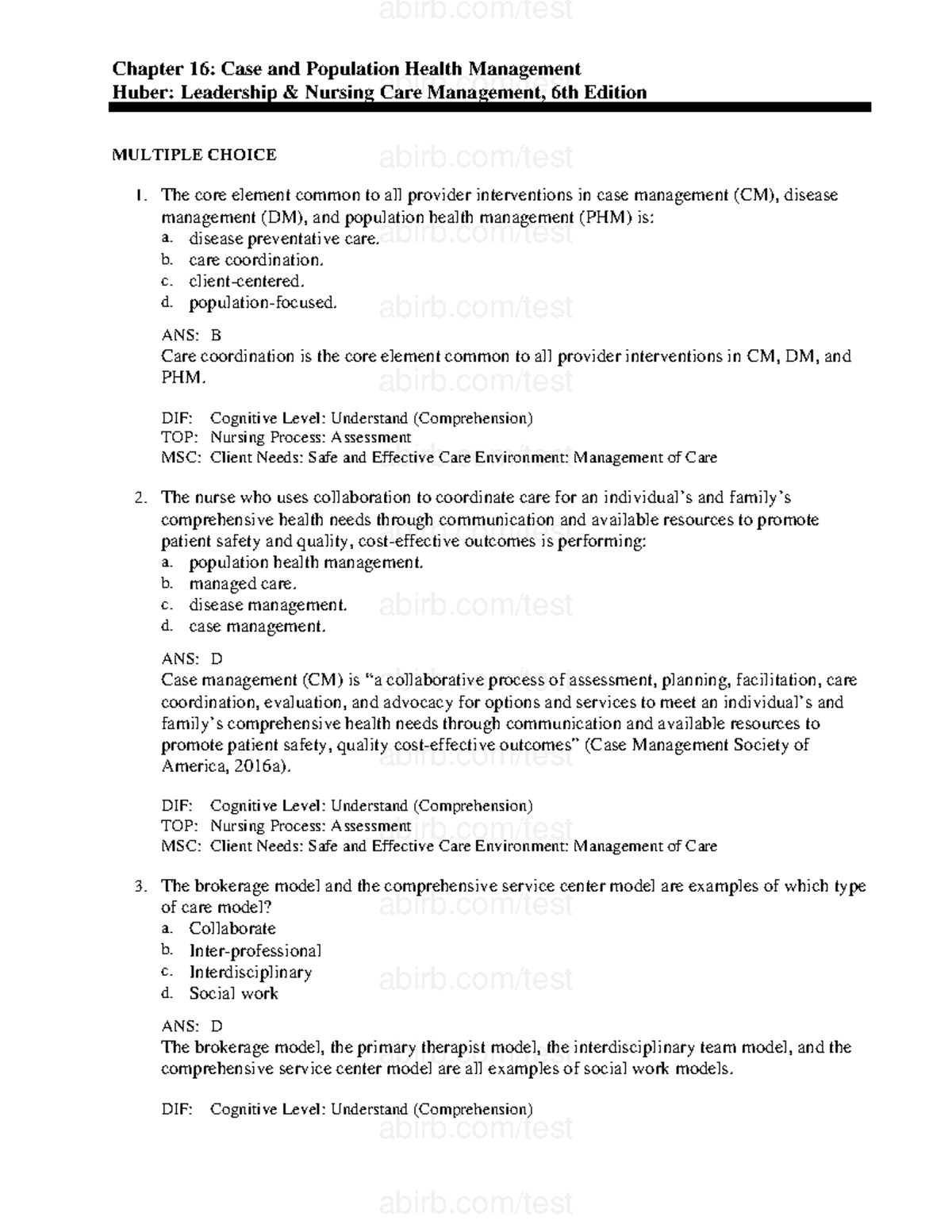 C16 - Practice - Chapter 16: Case and Population Health Management ...