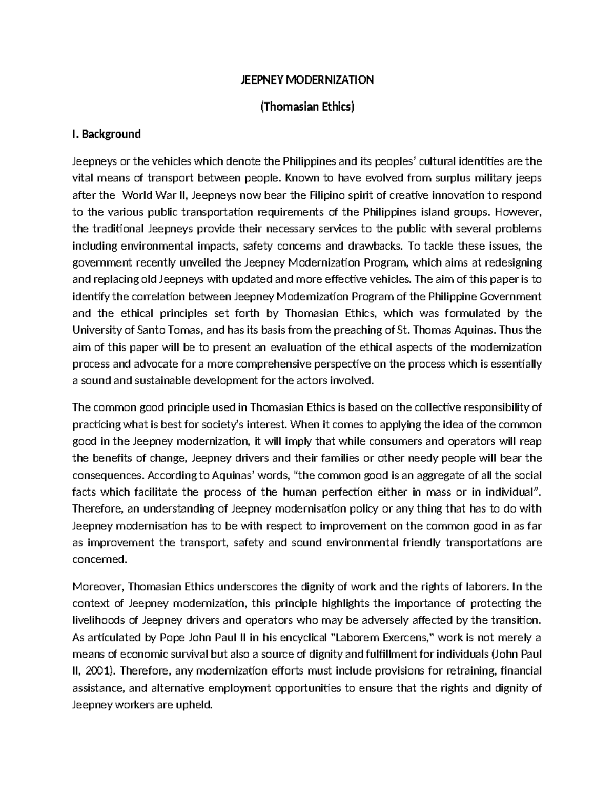 Jeepney Modernization - JEEPNEY MODERNIZATION (Thomasian Ethics) I ...