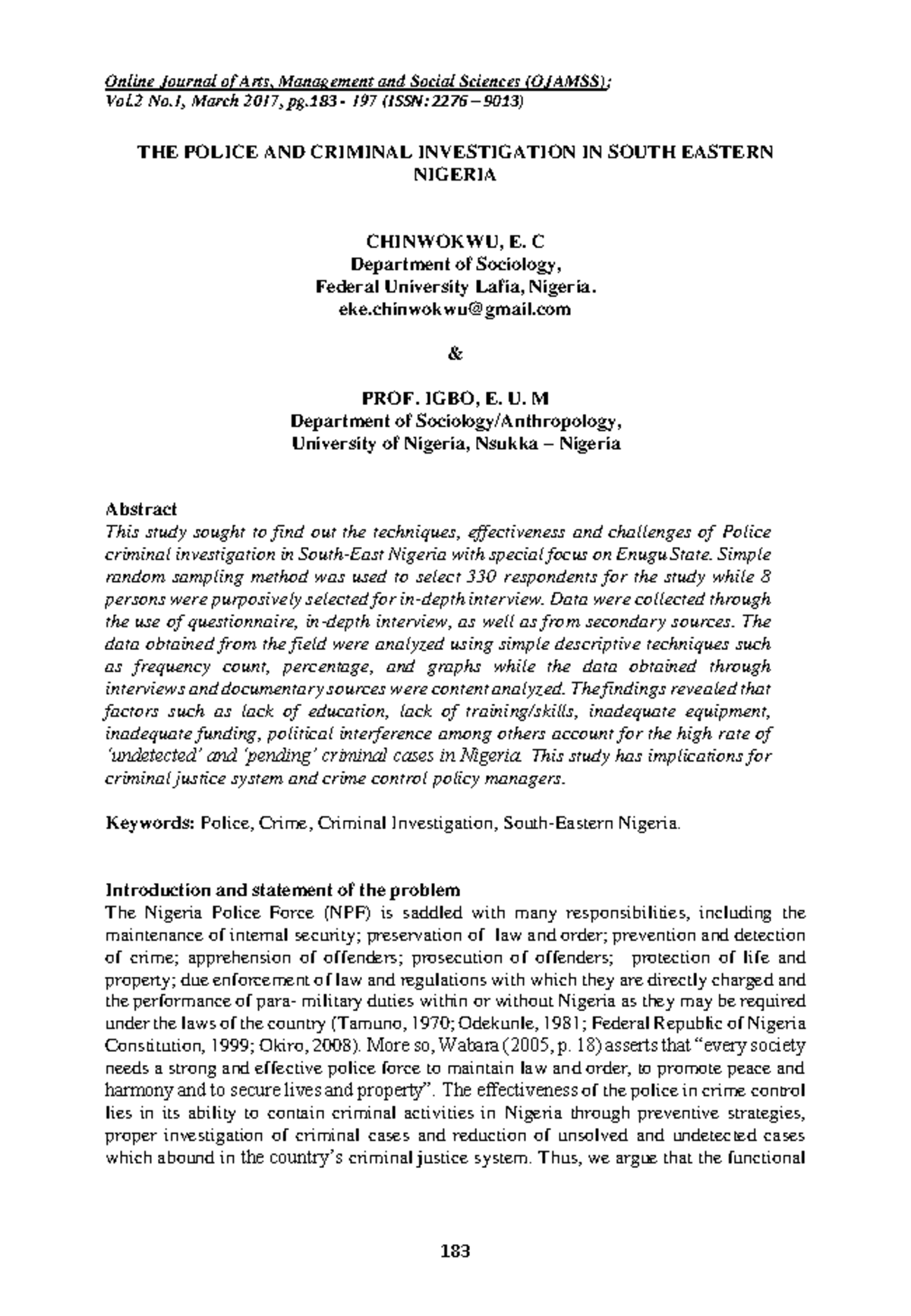 The Police and Criminal Investigation - Vol No, March 2017, pg. 183 ...