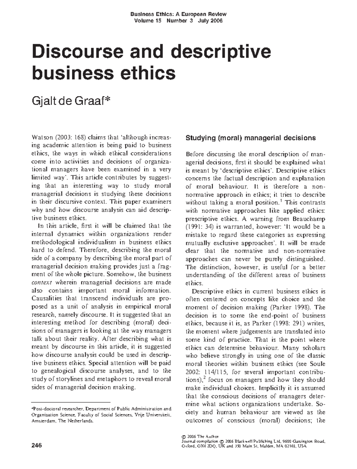Discourse and Descriptive Ethics in Business - Discourse and ...