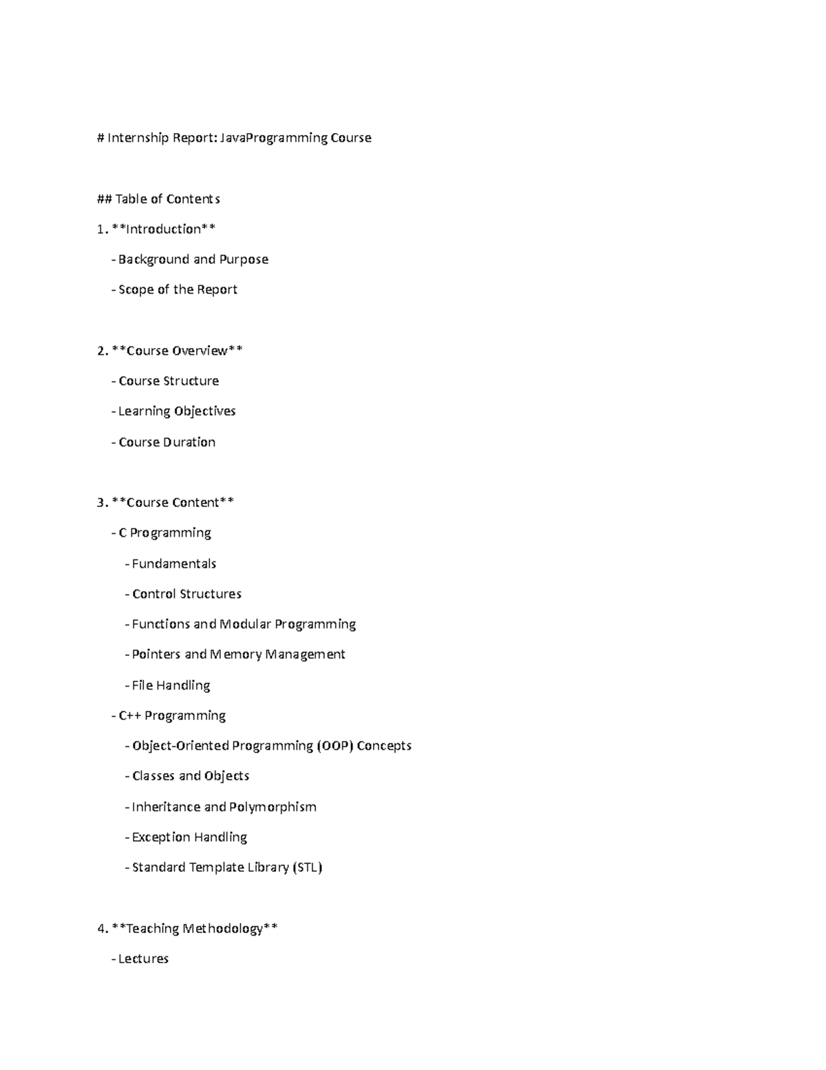 Intern - Internship Report: JavaProgramming Course Table of Contents ...
